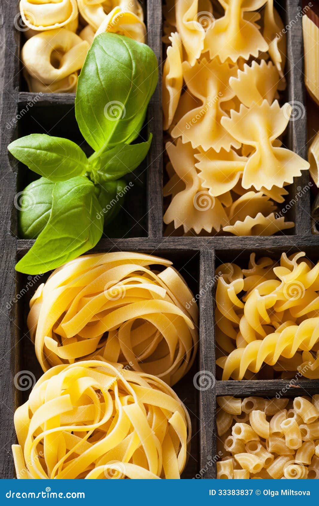 Various Pasta in Black Wooden Box Stock Image - Image of macaroni ...