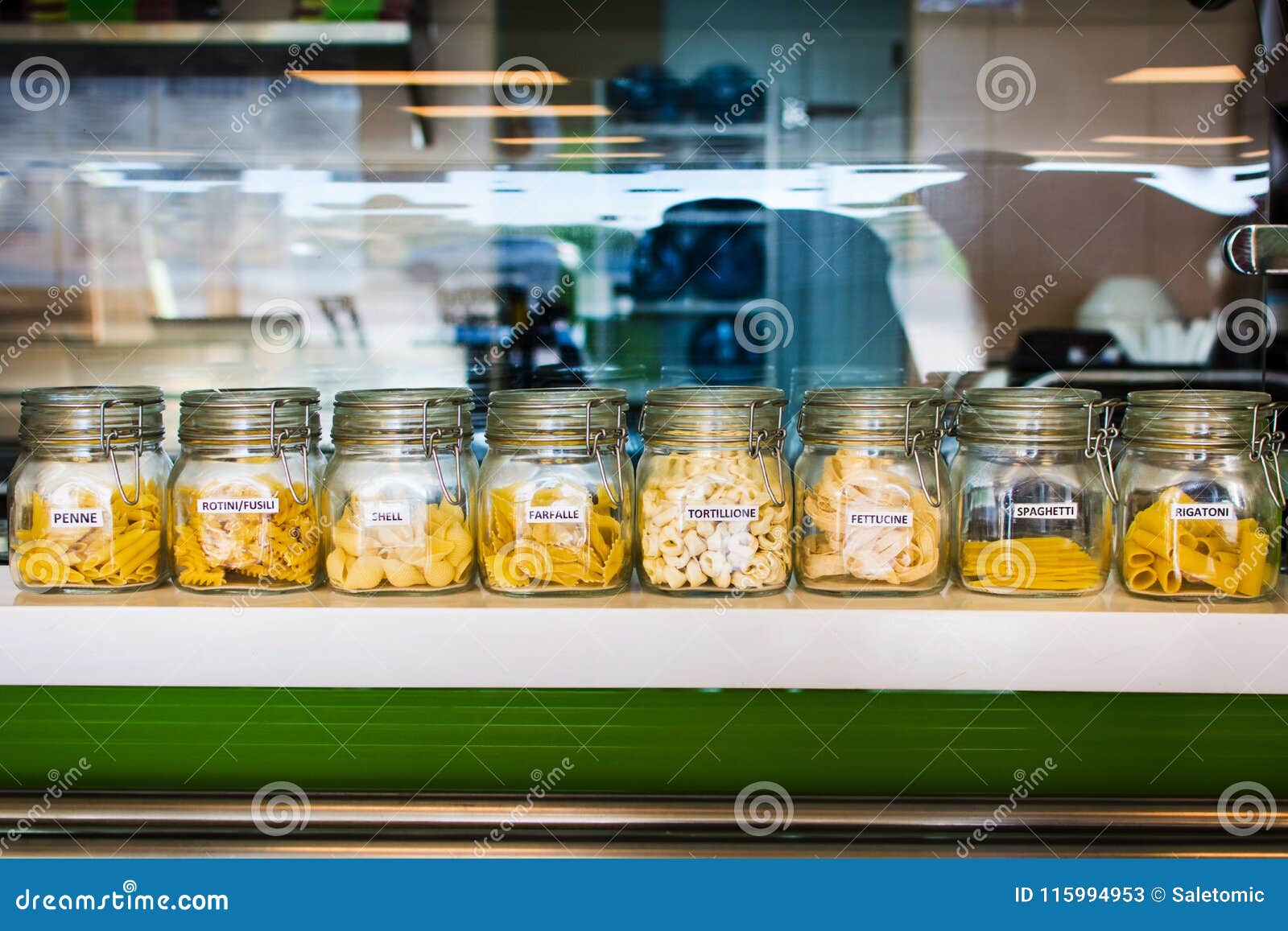Various Pasta Selection in Labeled Jars Stock Image - Image of product ...