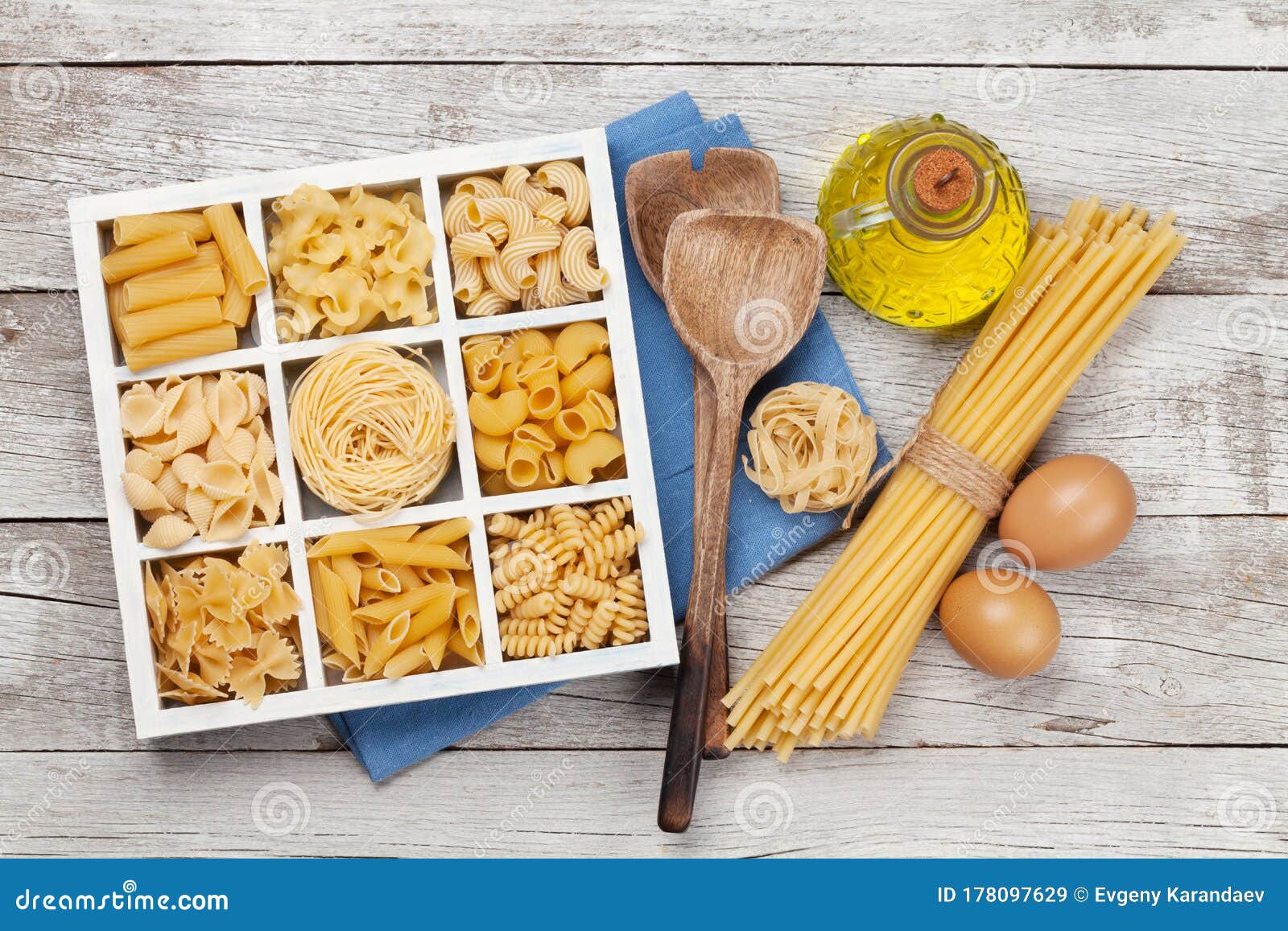 Various Pasta in Wooden Box Stock Image - Image of homemade ...