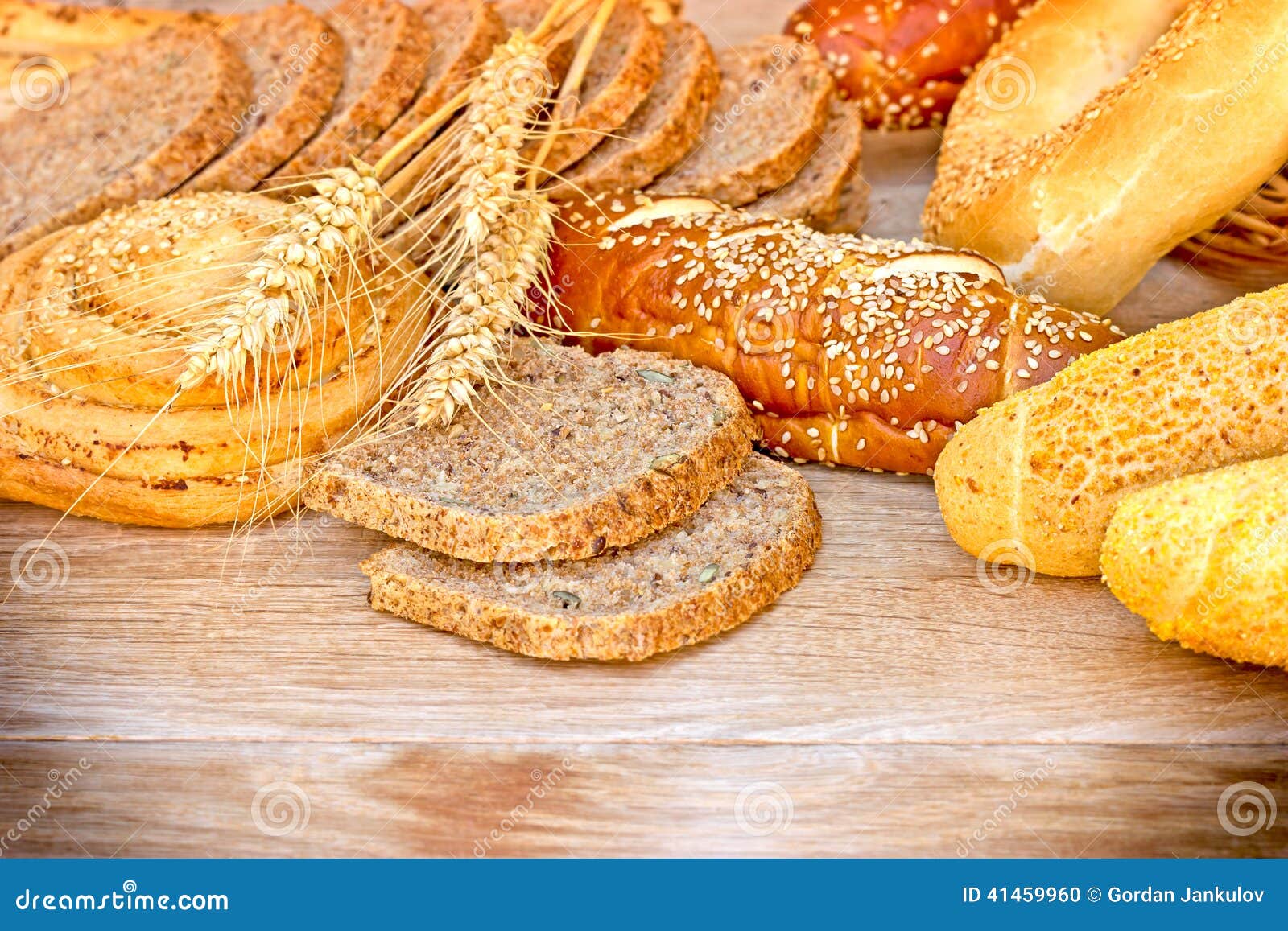 Various Pastries and Breads Stock Photo - Image of baguette, basket ...