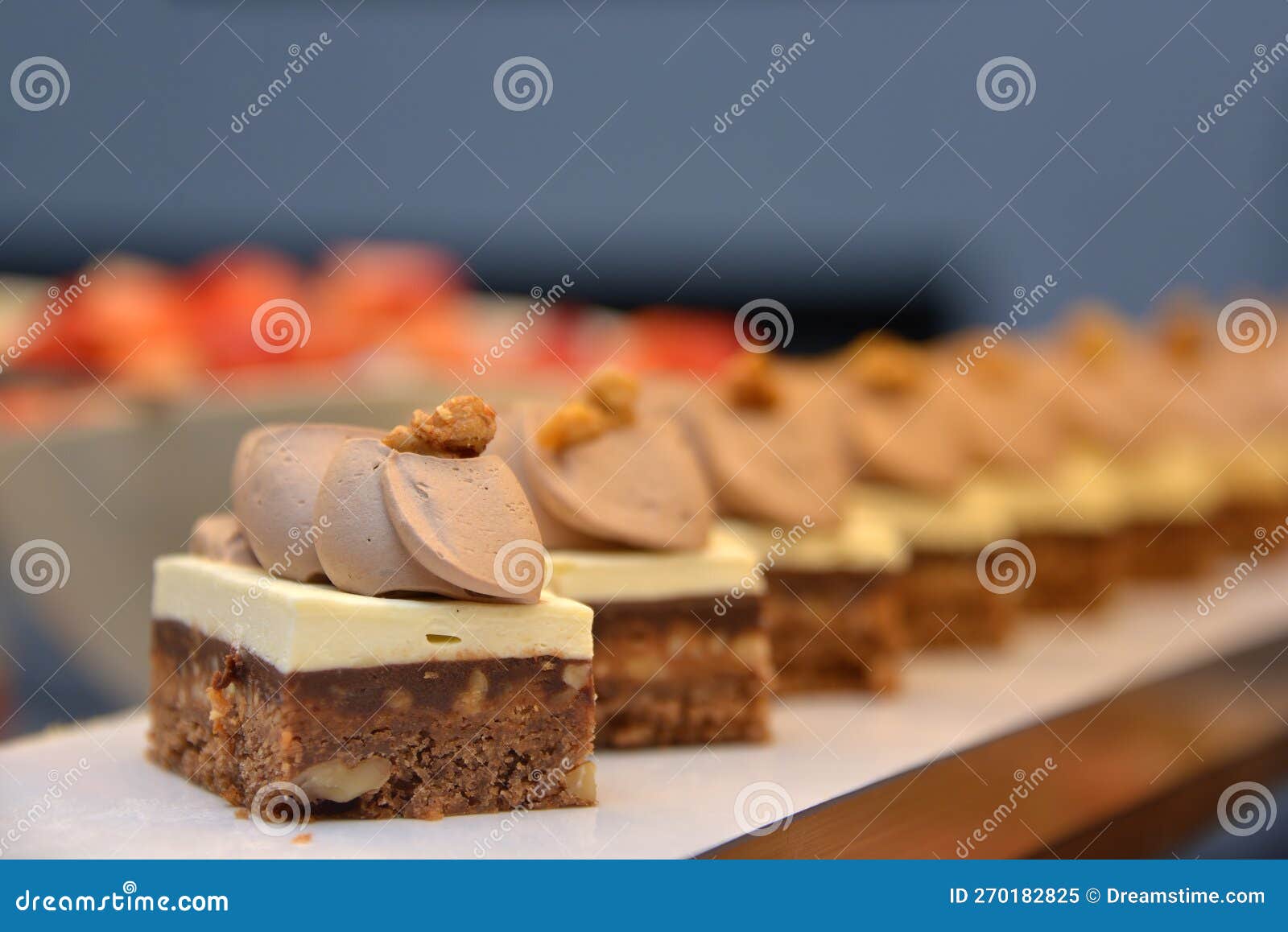Various Pastry Pieces in Row on Plate. Stock Image - Image of cake ...