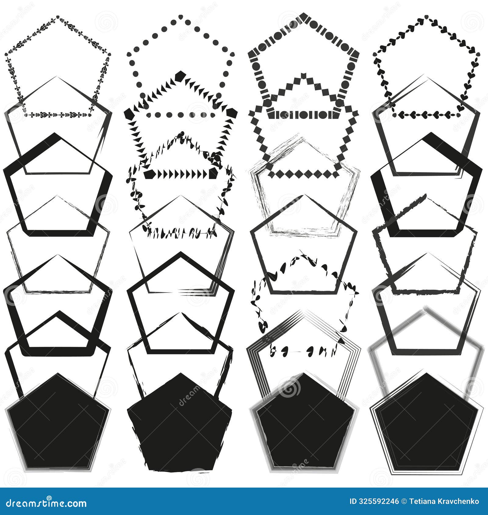 Various Pentagon Frames. Geometric Outline Shapes. Abstract Vector ...