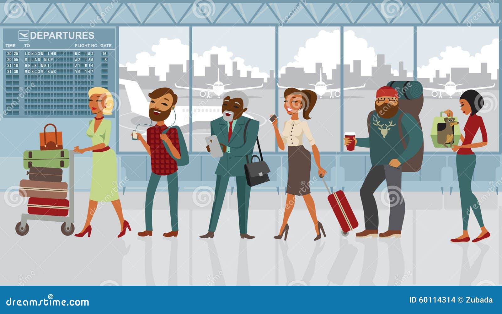 Various People Cartoon Characters in the Airport Stock Vector ...