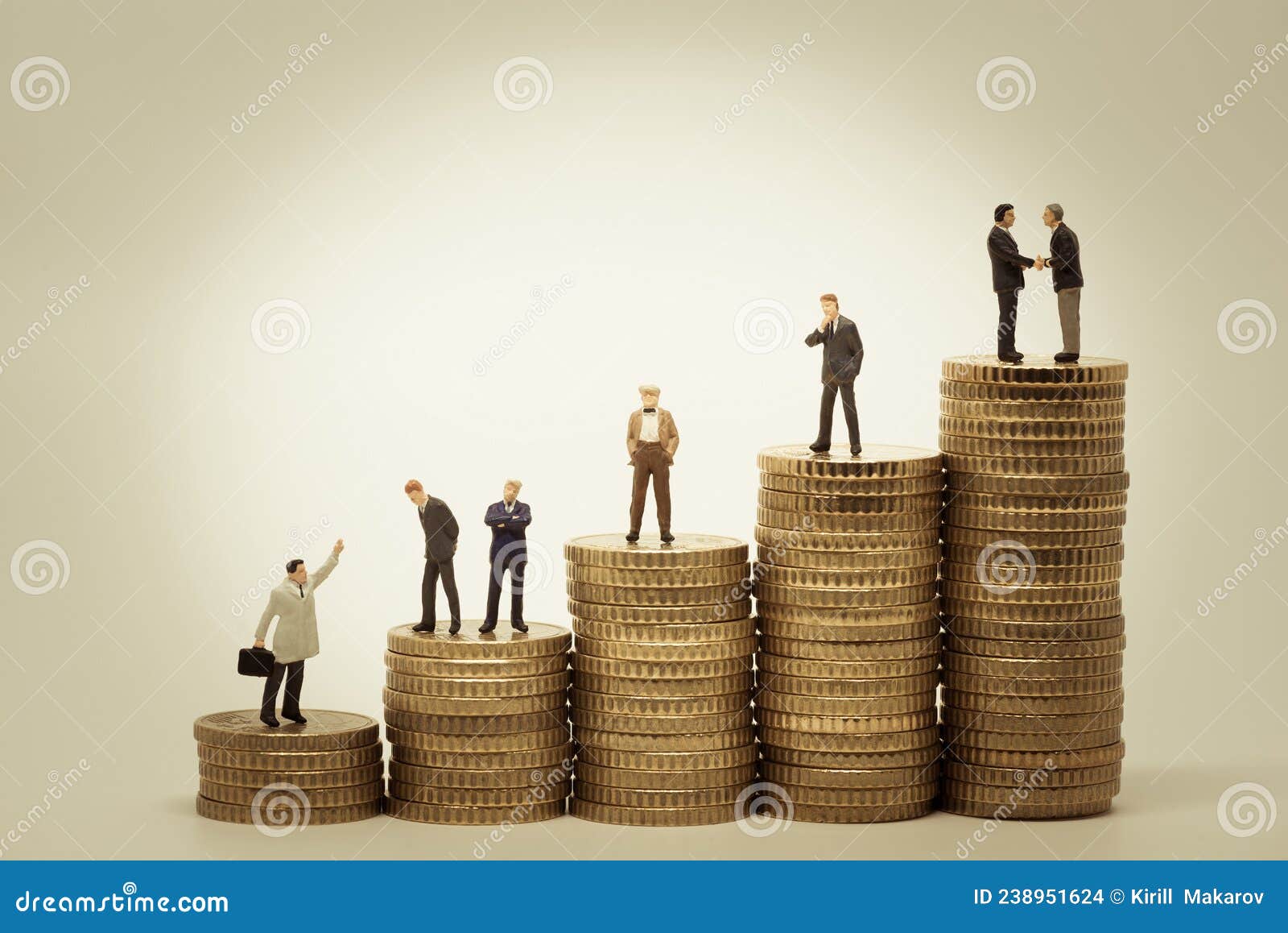 Various People Standing on Stacks of Coins Stock Photo - Image of grow ...