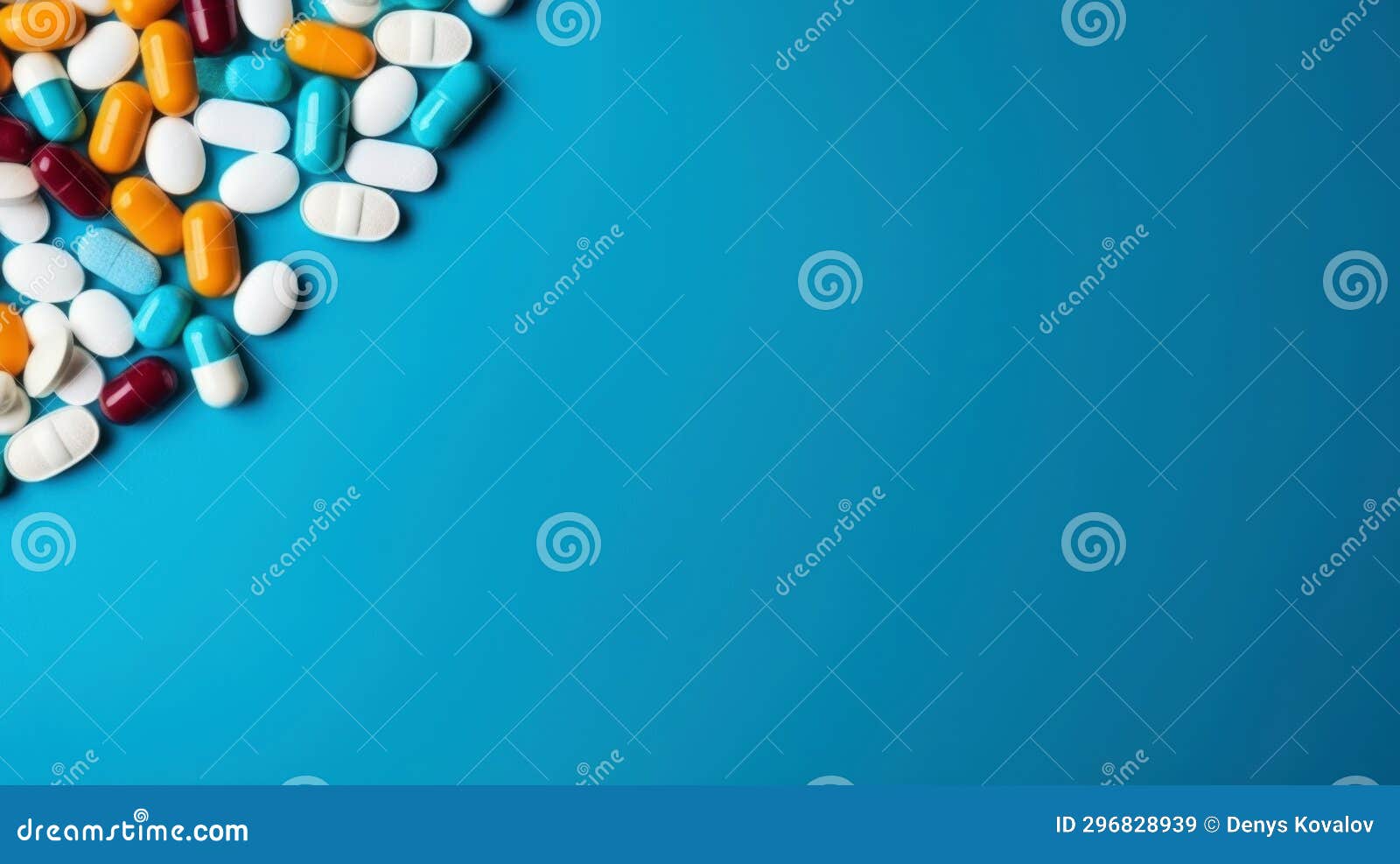 Various Pharmaceuticals, Tablets, Capsules Scattered on a Blue ...
