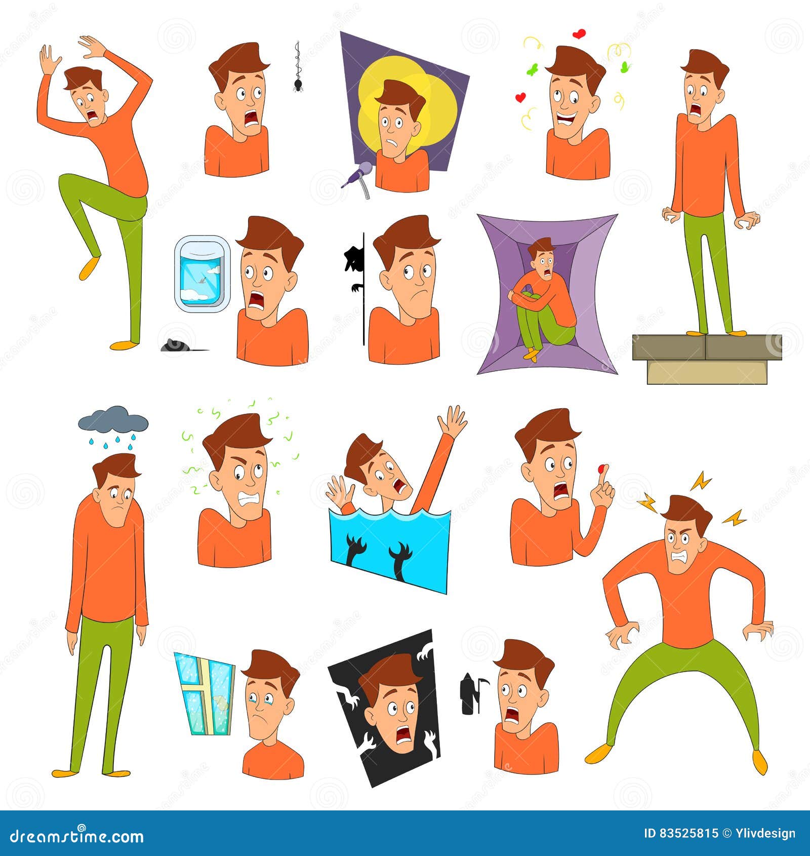 Various Phobias Icons Set, Cartoon Style Stock Vector - Illustration of ...