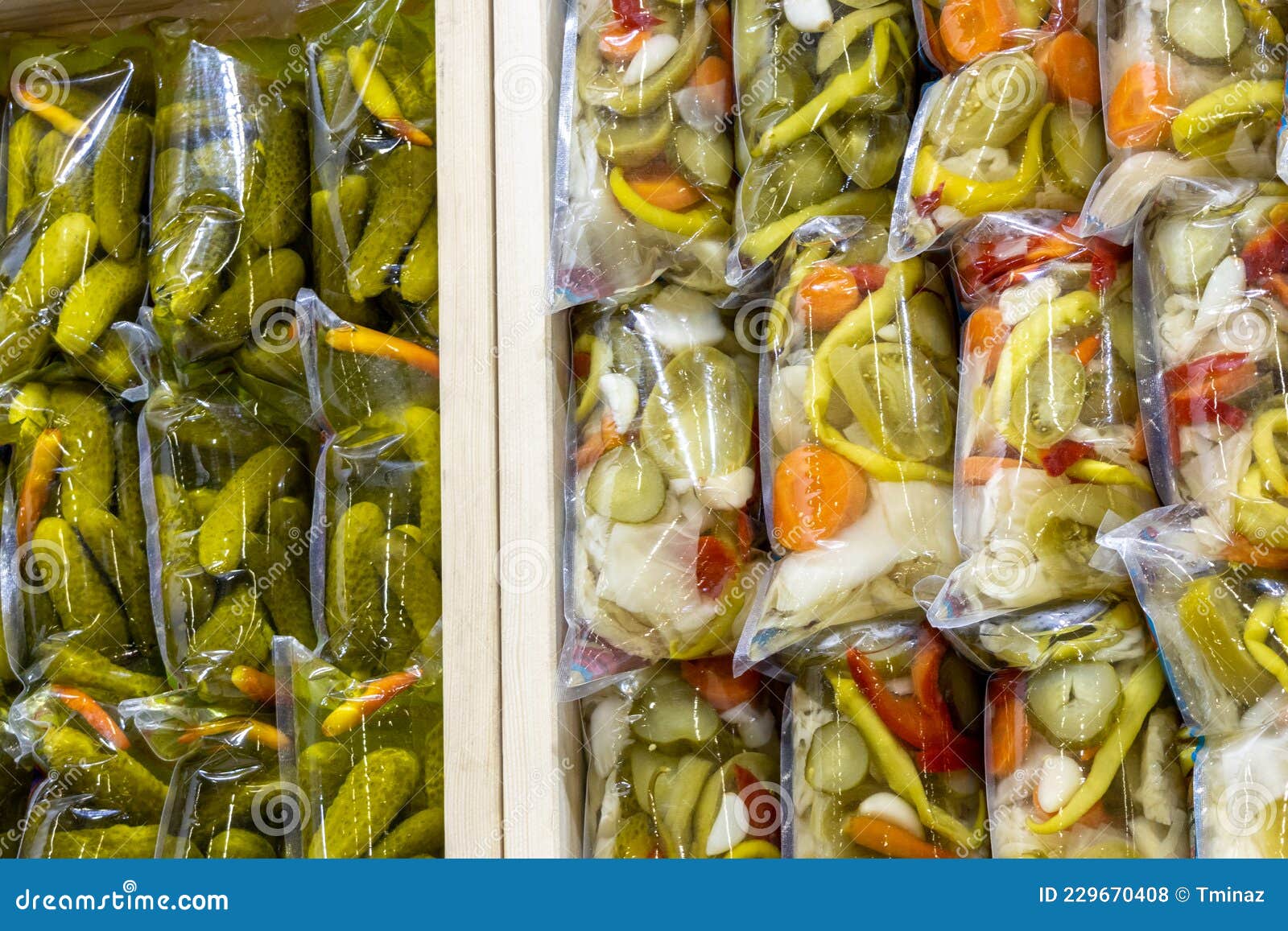 Various Pickles in Plastic Packaging Stock Photo - Image of traditional ...