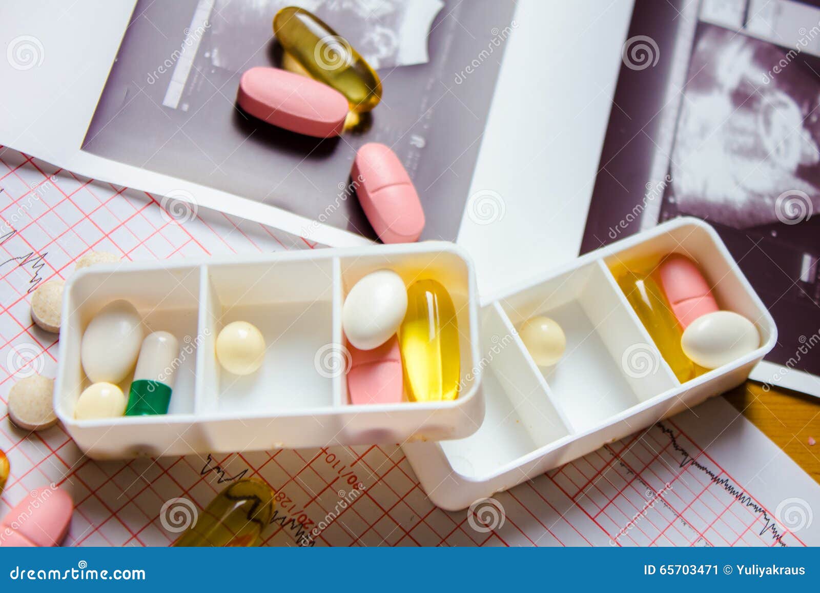 Various pills on container stock image. Image of hospital - 65703471