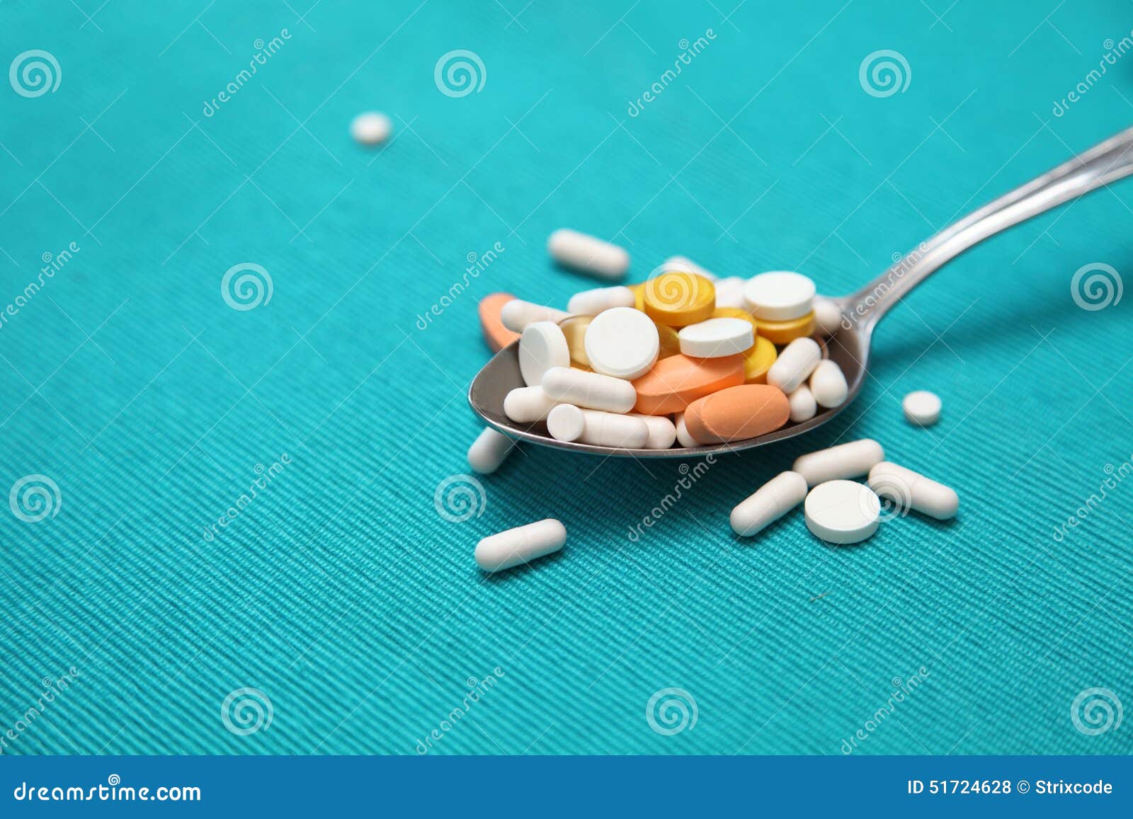Various Pills and Tablets in Spoon Stock Photo - Image of painkiller ...