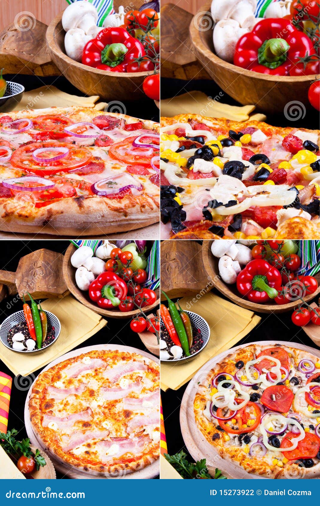 Various pizza stock photo. Image of tasty, mozzarella - 15273922
