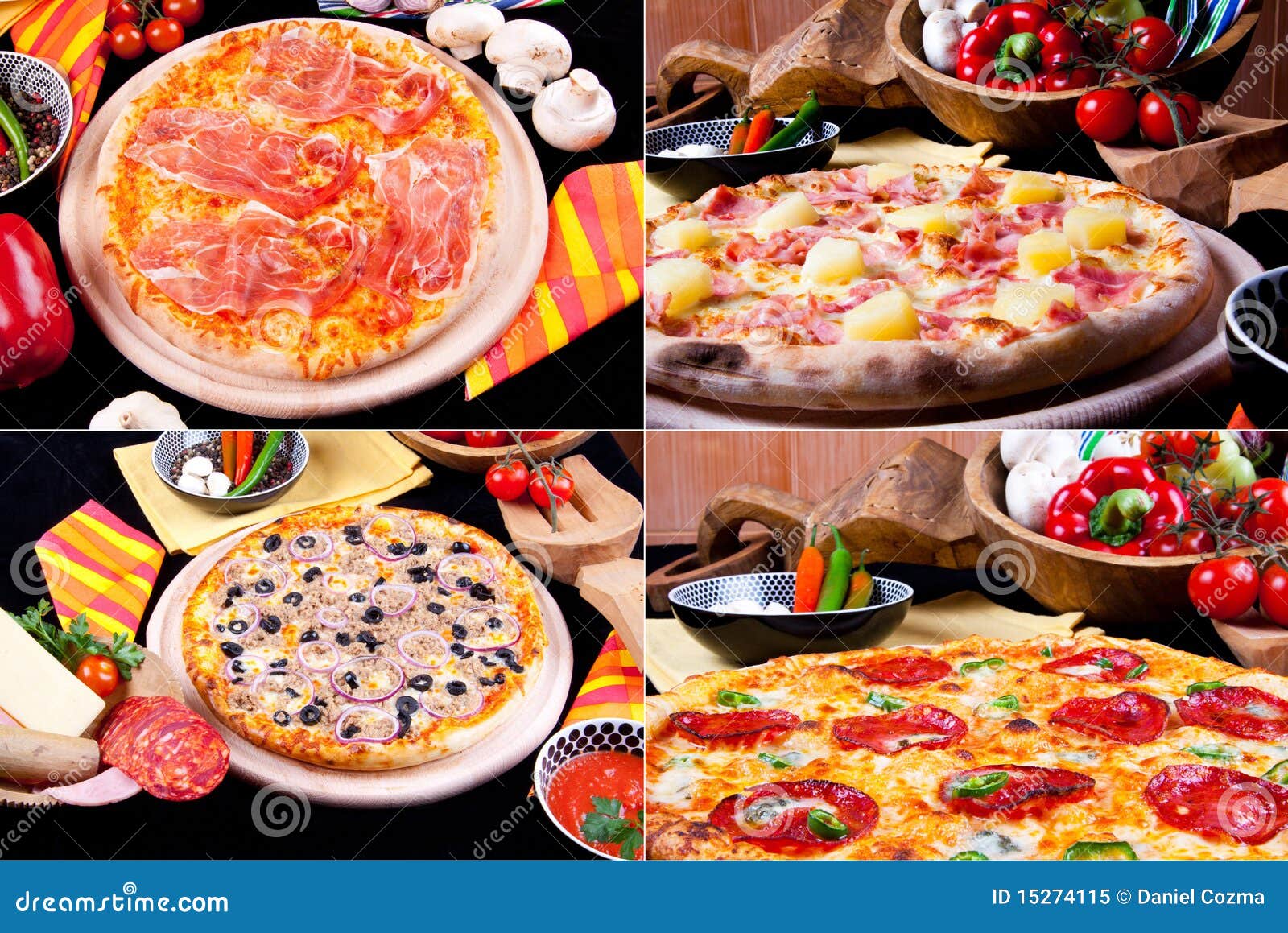 Various pizza stock image. Image of mushroom, italy, pineapple - 15274115
