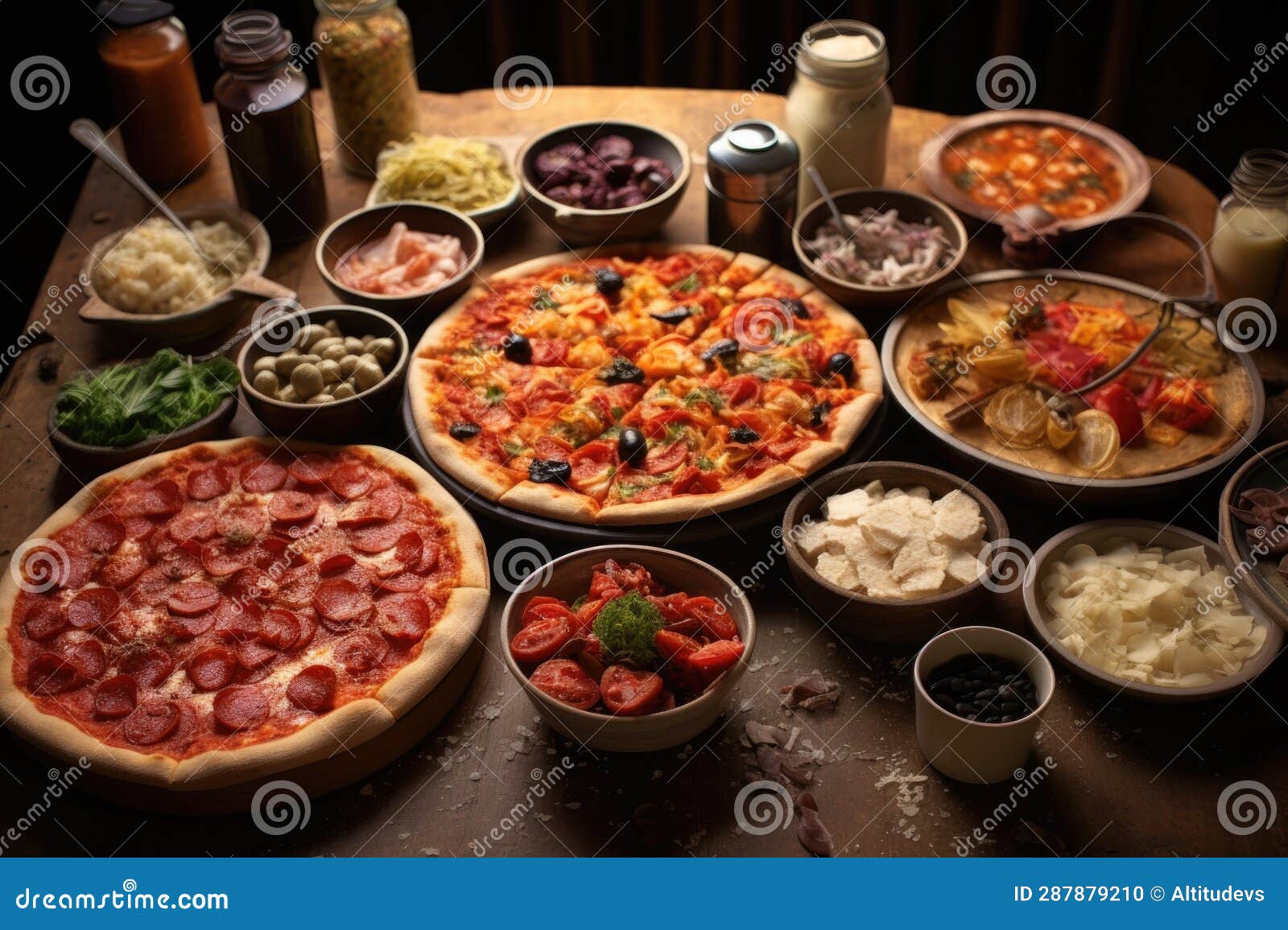Various Pizza Toppings Arranged on Table Stock Photo - Image of ...