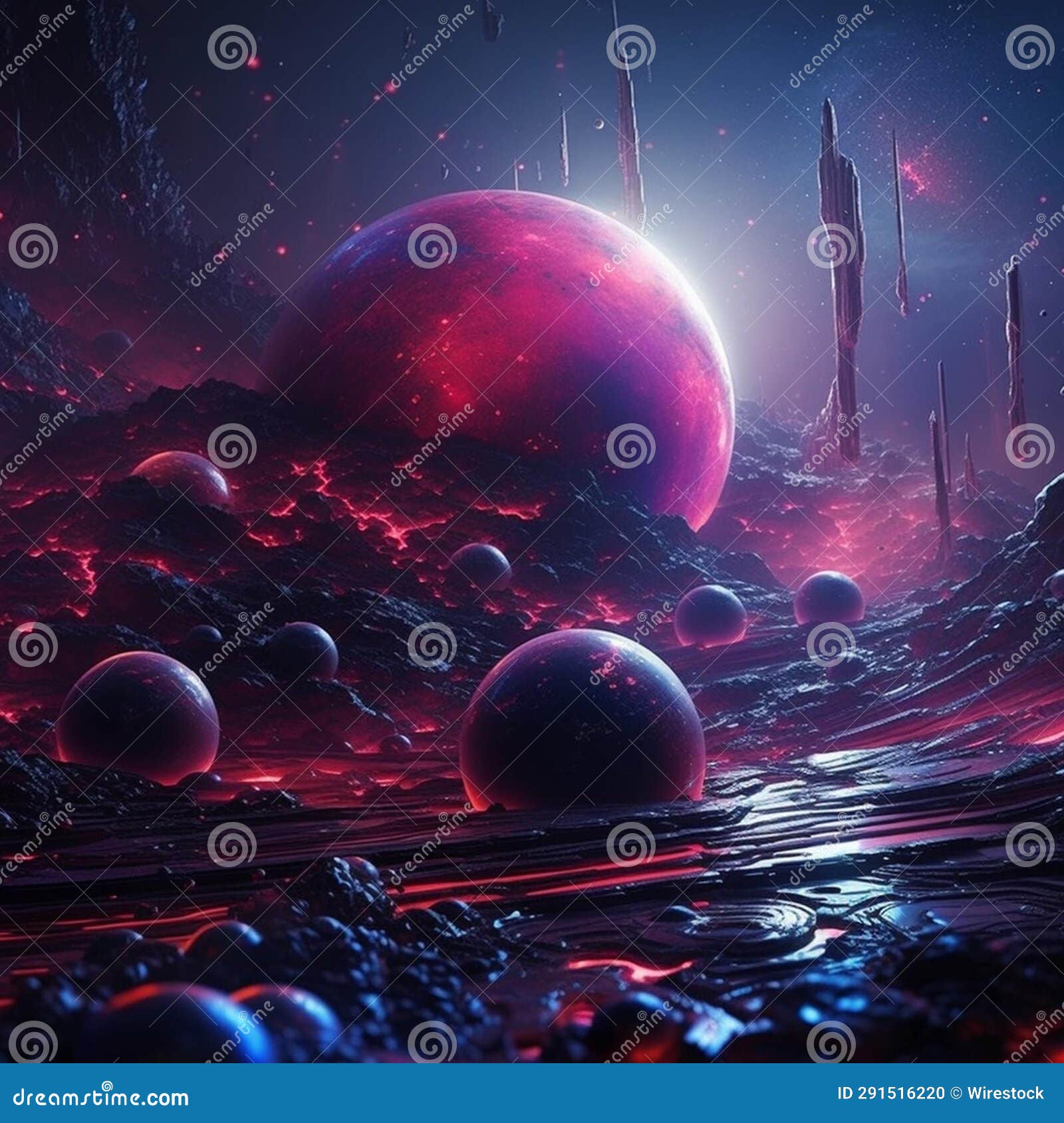 Various Planets in Outer Space with Wispy Clouds of Smoke and Water ...