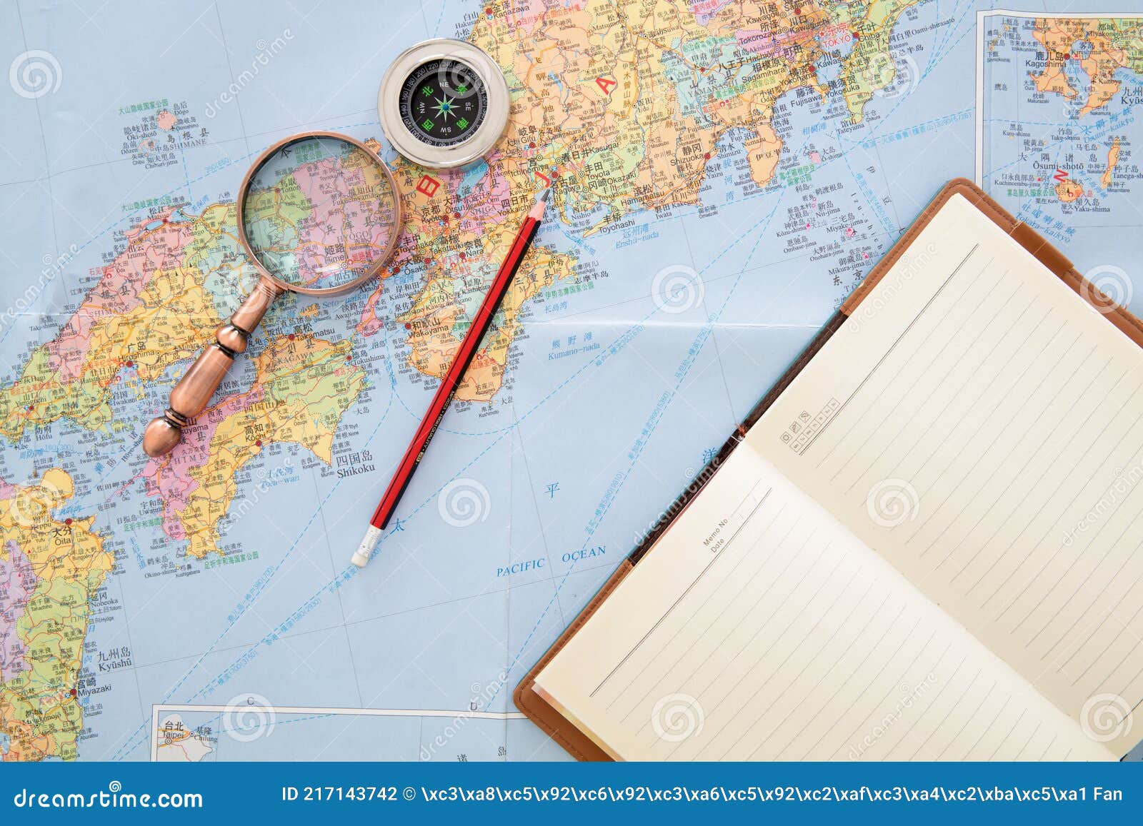 Various Planning Tools on the Map of Japan Stock Photo - Image of ...