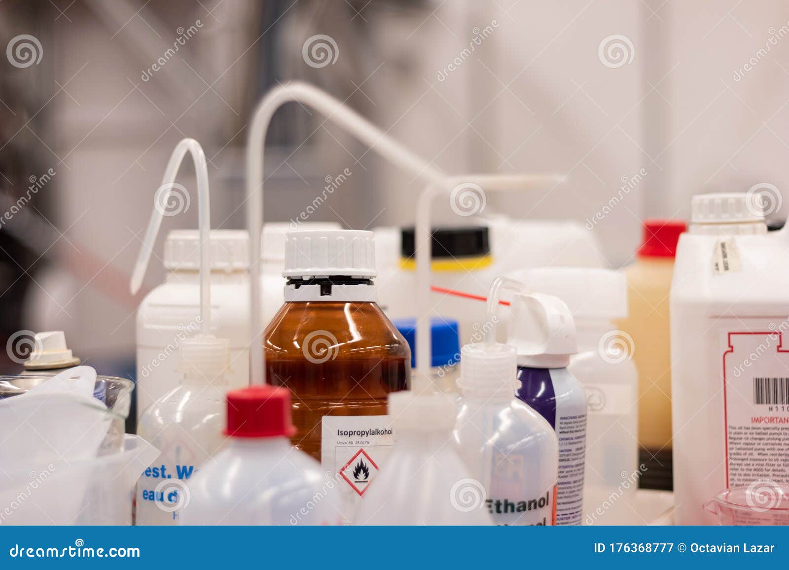 Various Plastic Bottle Chemical Containers in a Science Laboratory ...