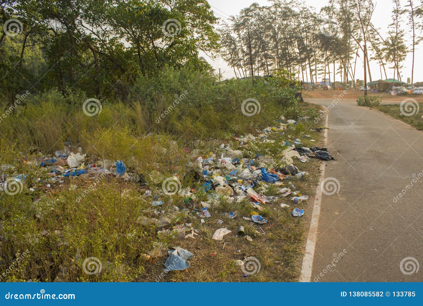 A Various Plastic and Paper Trash on the Side of the Road Stock Photo ...