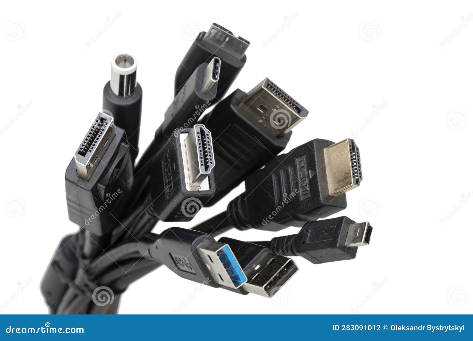 Various Plugs and Jacks with USB, HDMI, DisplayPort, Type-C Stock Photo ...