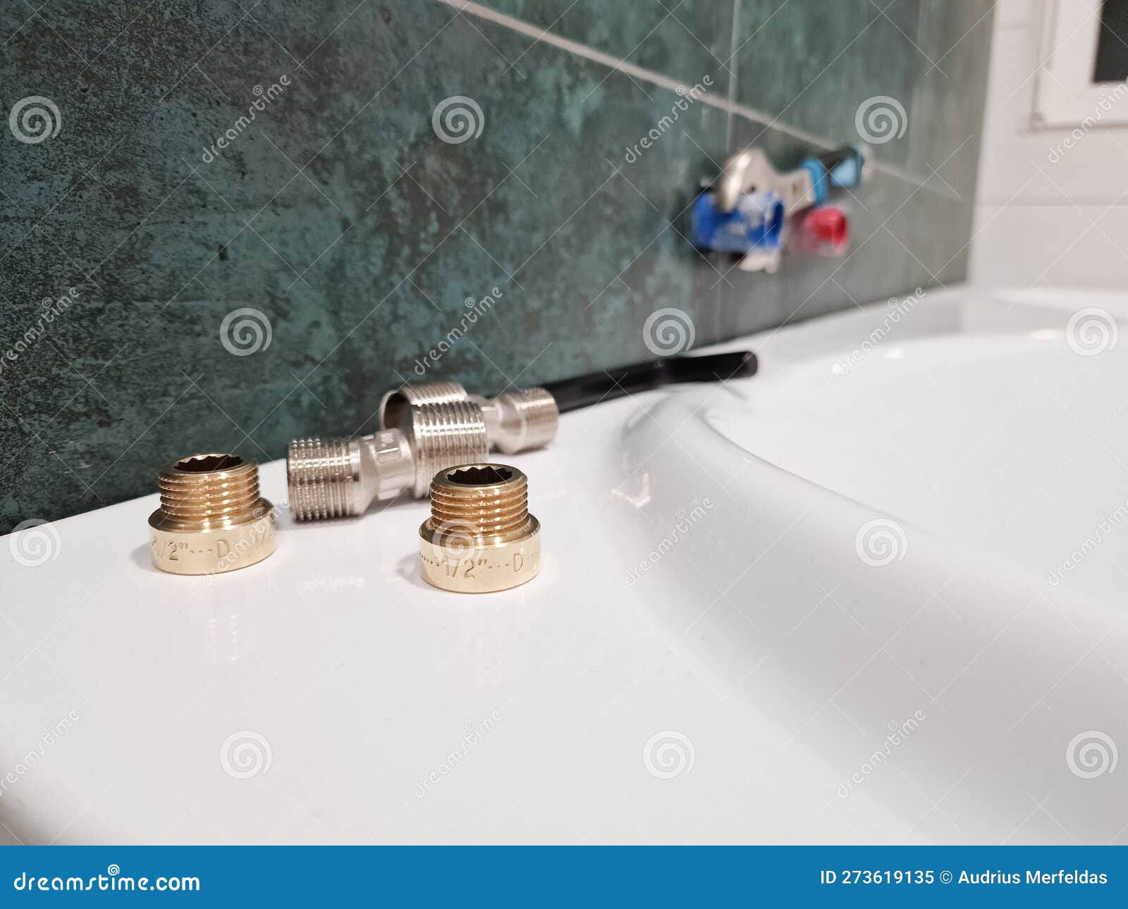 Various Plumbing Adapters for Faucet Installation Stock Image - Image ...