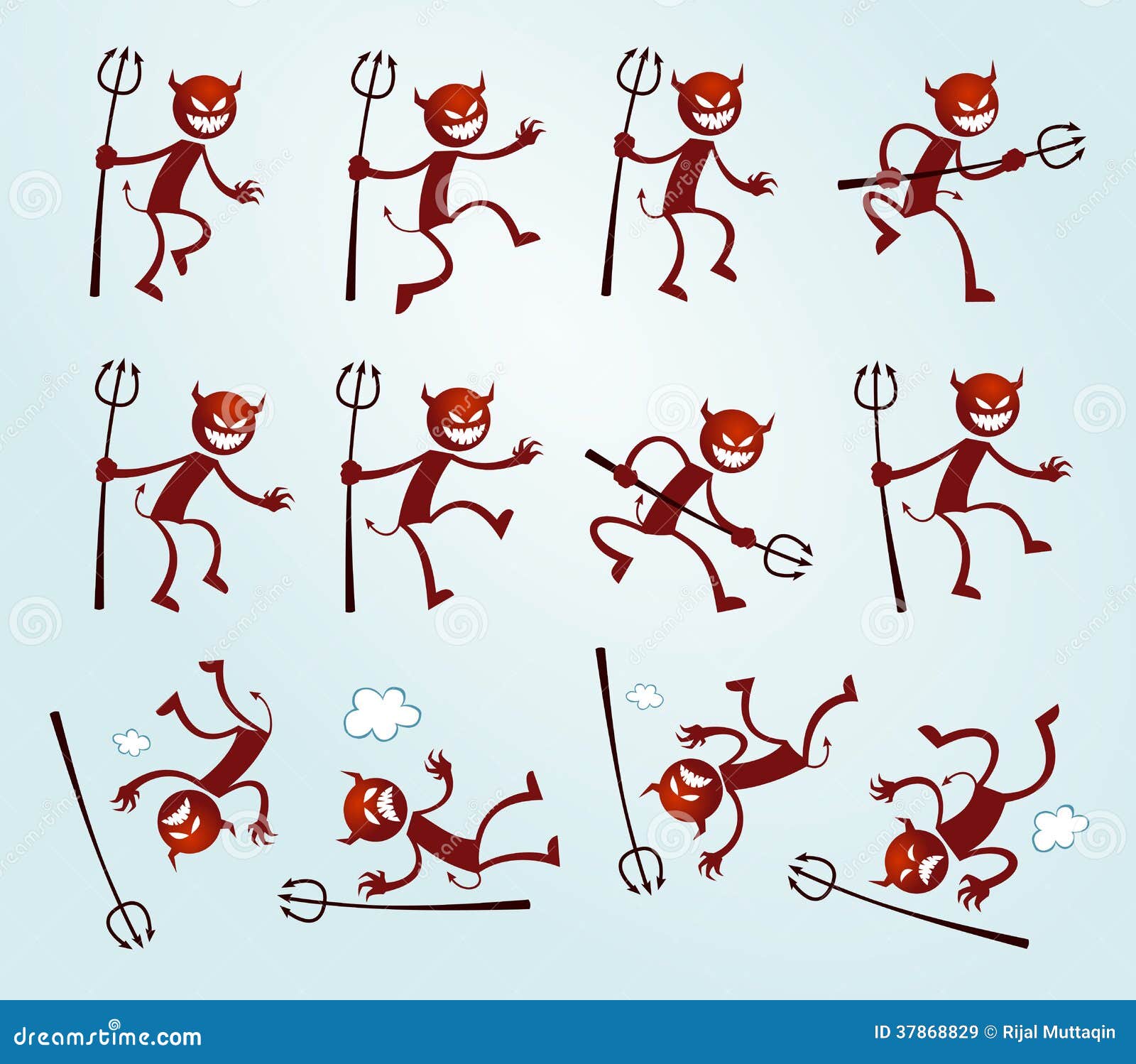 Devil Set Of Poses. Satan Set Of Movements. Horned Demon Express ...