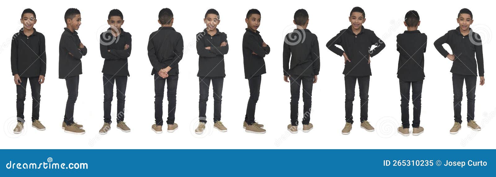 Various Pose of Same Boy Front,back and Side View on White Stock Image ...