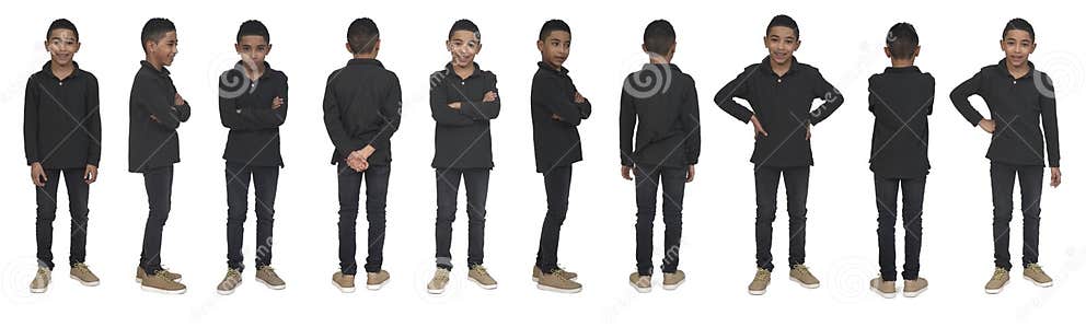 Various Pose of Same Boy Front,back and Side View on White Stock Image ...