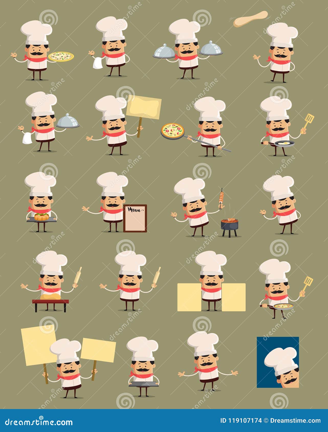 Various Poses of Cartoon Chef Flat Vector Illustration Design Stock ...