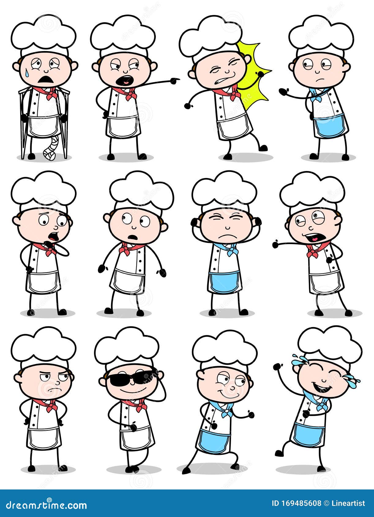 Various Poses of Cartoon Chef - Set of Concepts Vector Illustrations ...