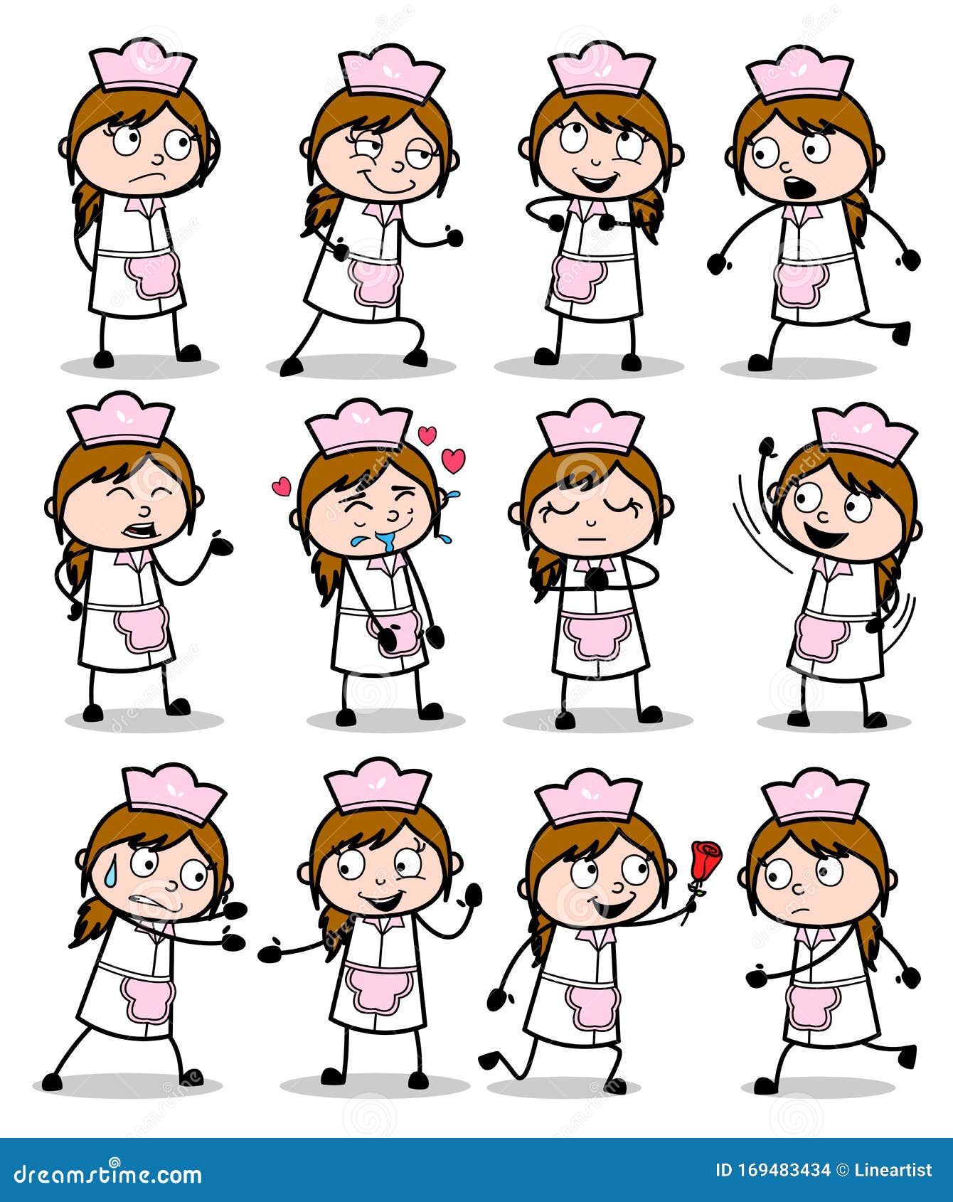 Various Poses Of Comic Waitress - Set Of Concepts Vector Illustrations ... Various Poses Of Comic Waitress - Set Of Concepts Vector Illustrations ...