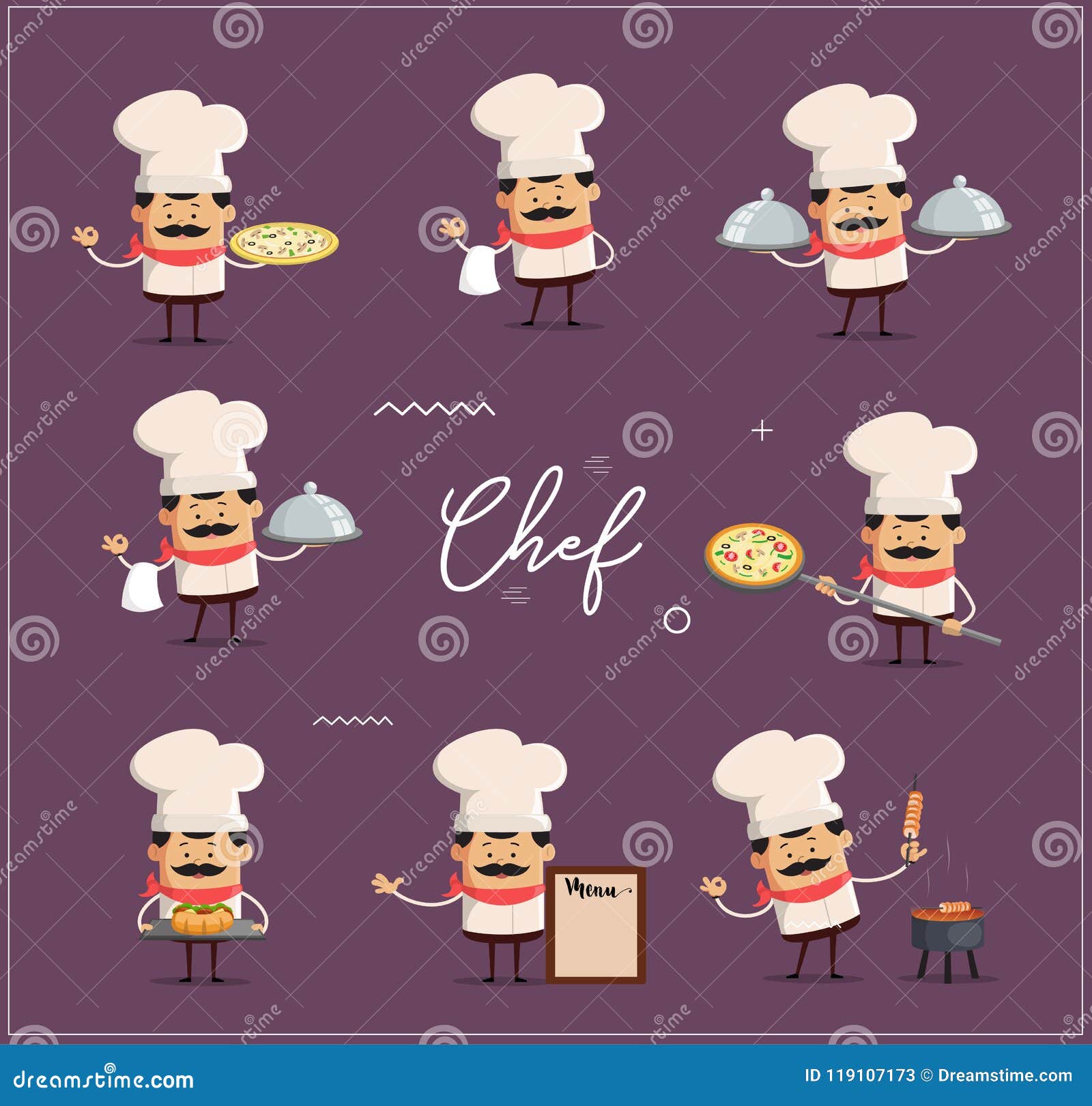 Various Poses of Cook and Chef Flat Vector Illustration Design Stock ...