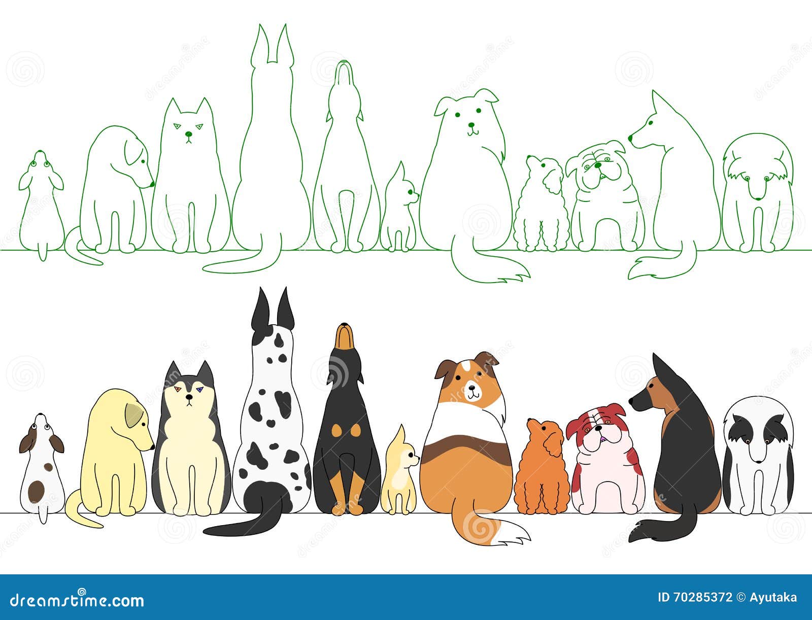 Various Posing Dogs in a Row Stock Vector - Illustration of back ...
