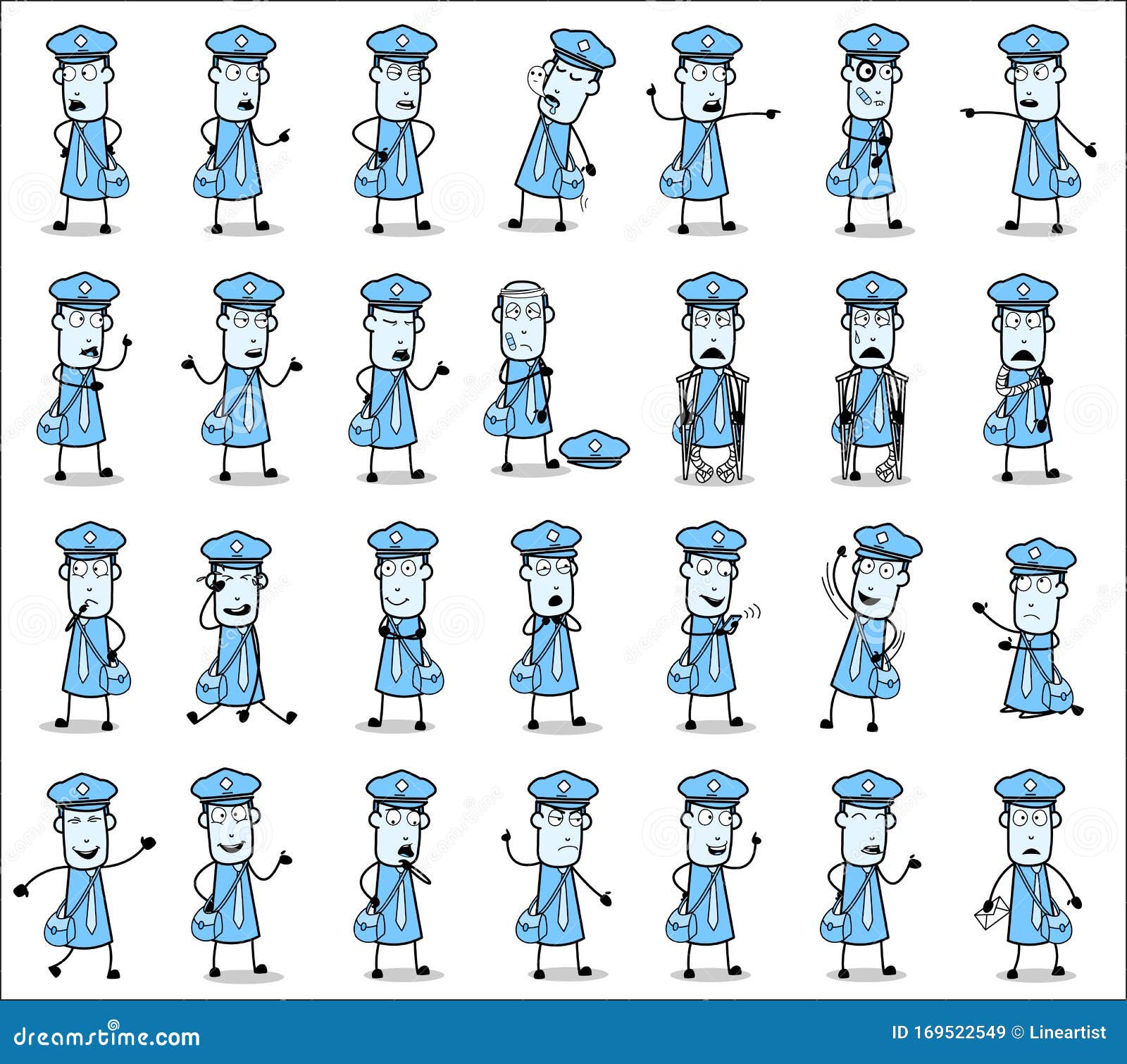 Various Postman Poses - Set of Comic Concepts Vector Illustrations ...