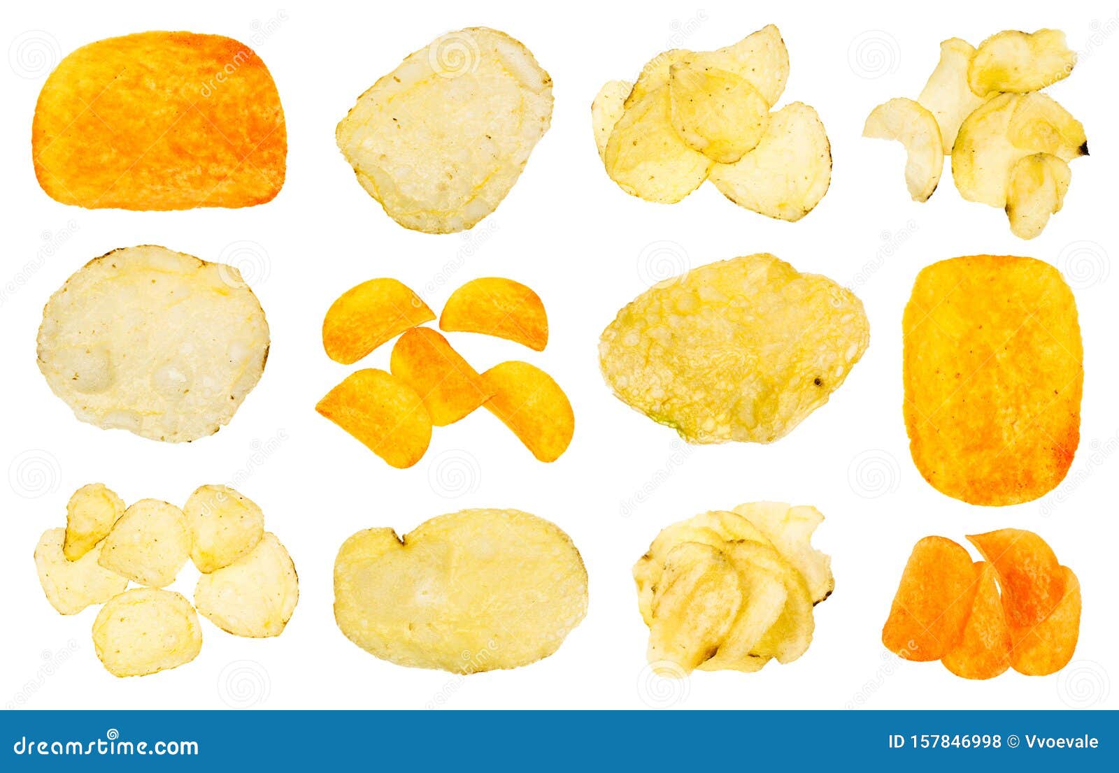 Various Potato Chips Isolated on White Stock Photo - Image of prepared ...