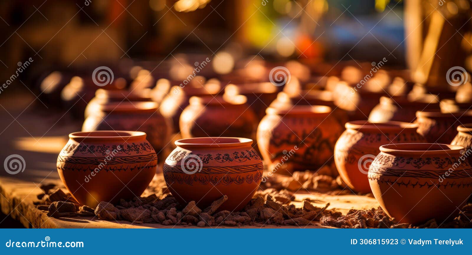 Various Pots Arranged on the Ground. a Bunch of Pots that are Sitting ...