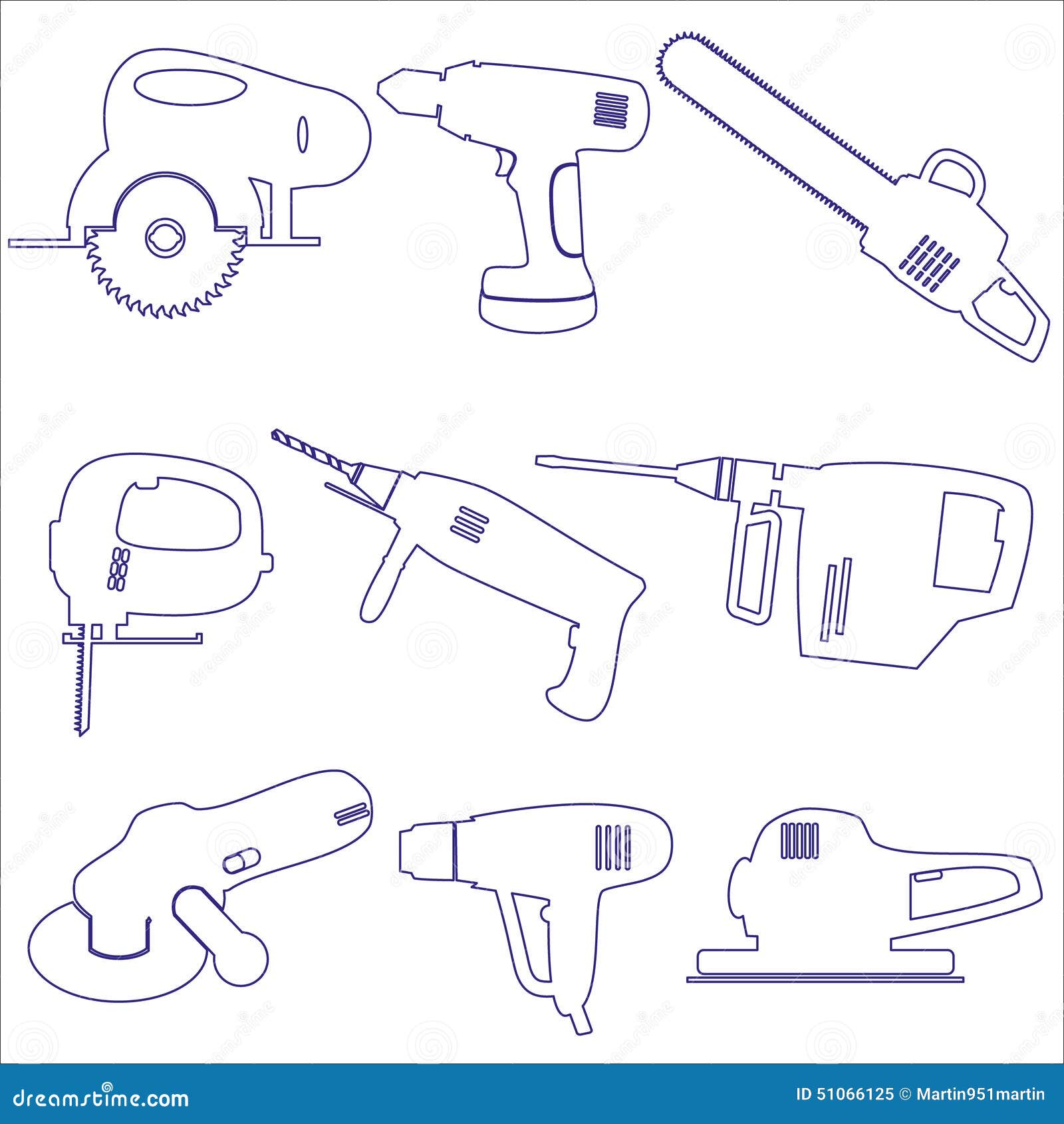 Various Power Tools Outline Icons Set Stock Vector - Illustration of ...