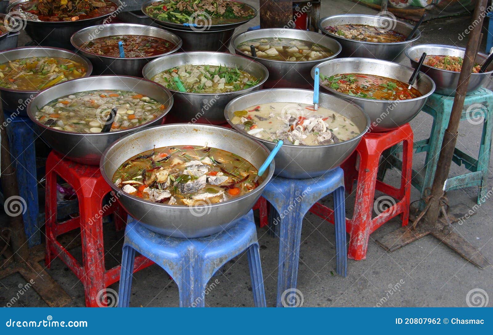 Various Prepared Food at Thai Market Stock Photo - Image of oriental ...