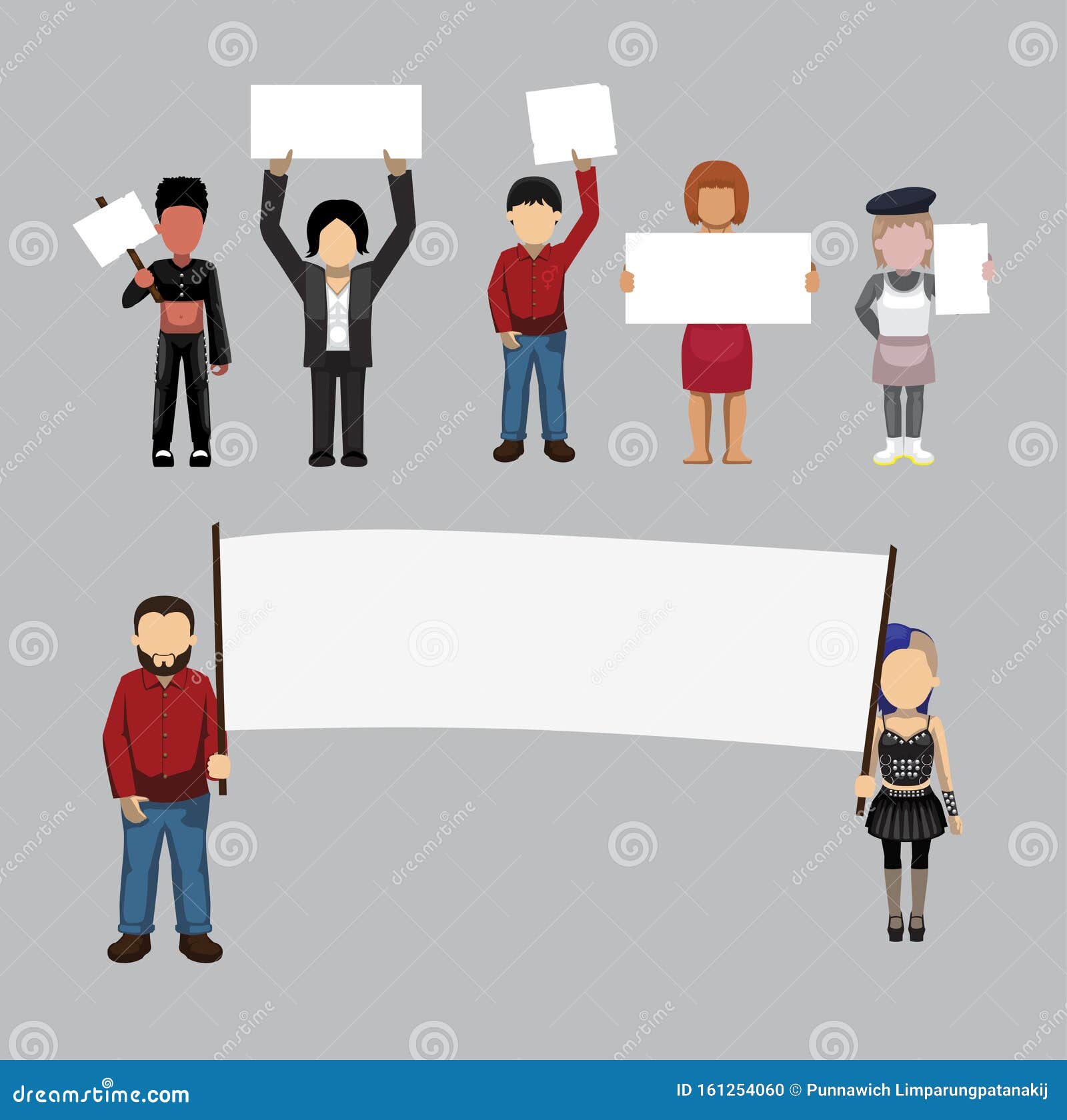 Various Protestor Banner Cartoon Character Vector Seamless Background ...