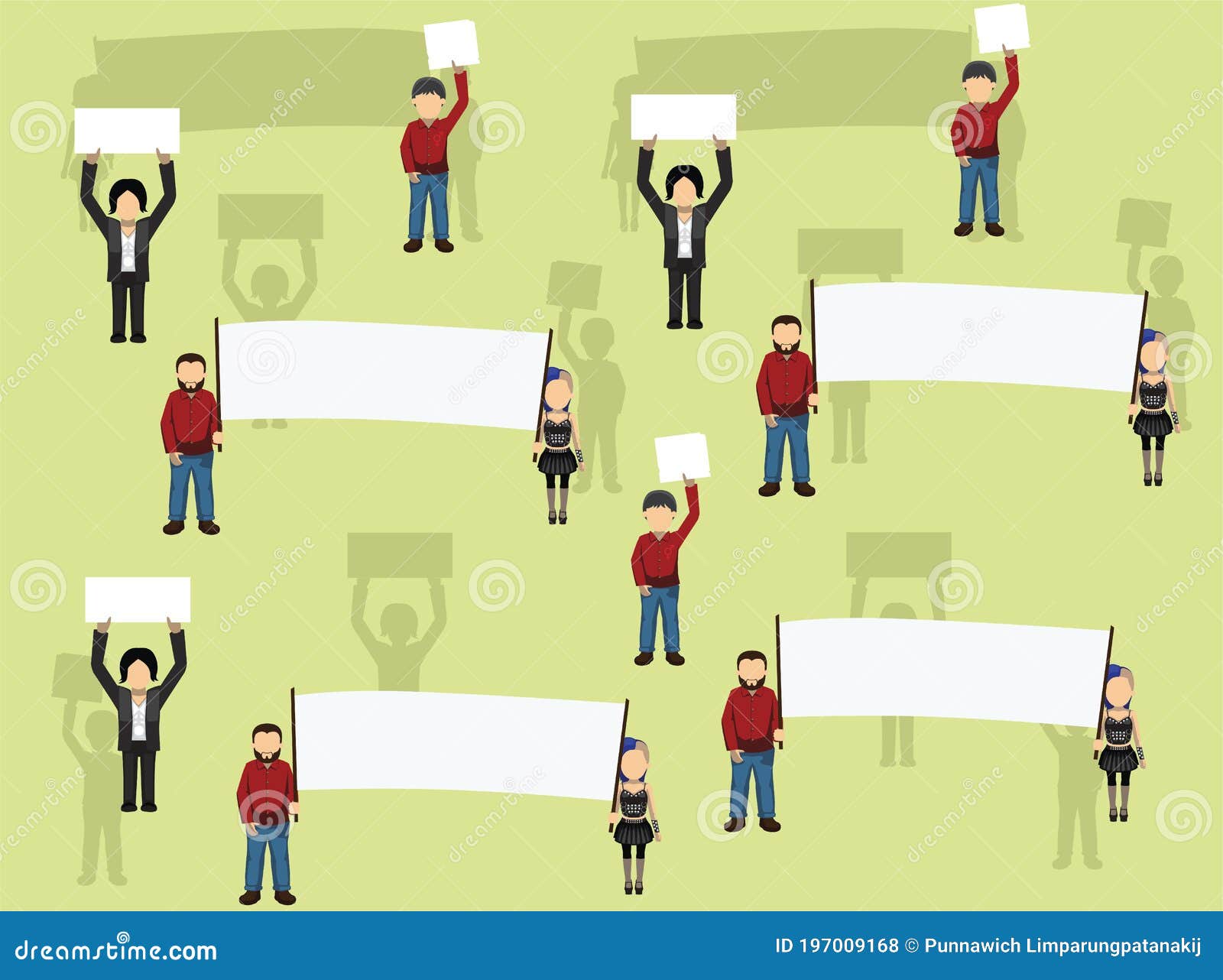 Various Protestor Banner Cartoon Character Vector Seamless Background ...