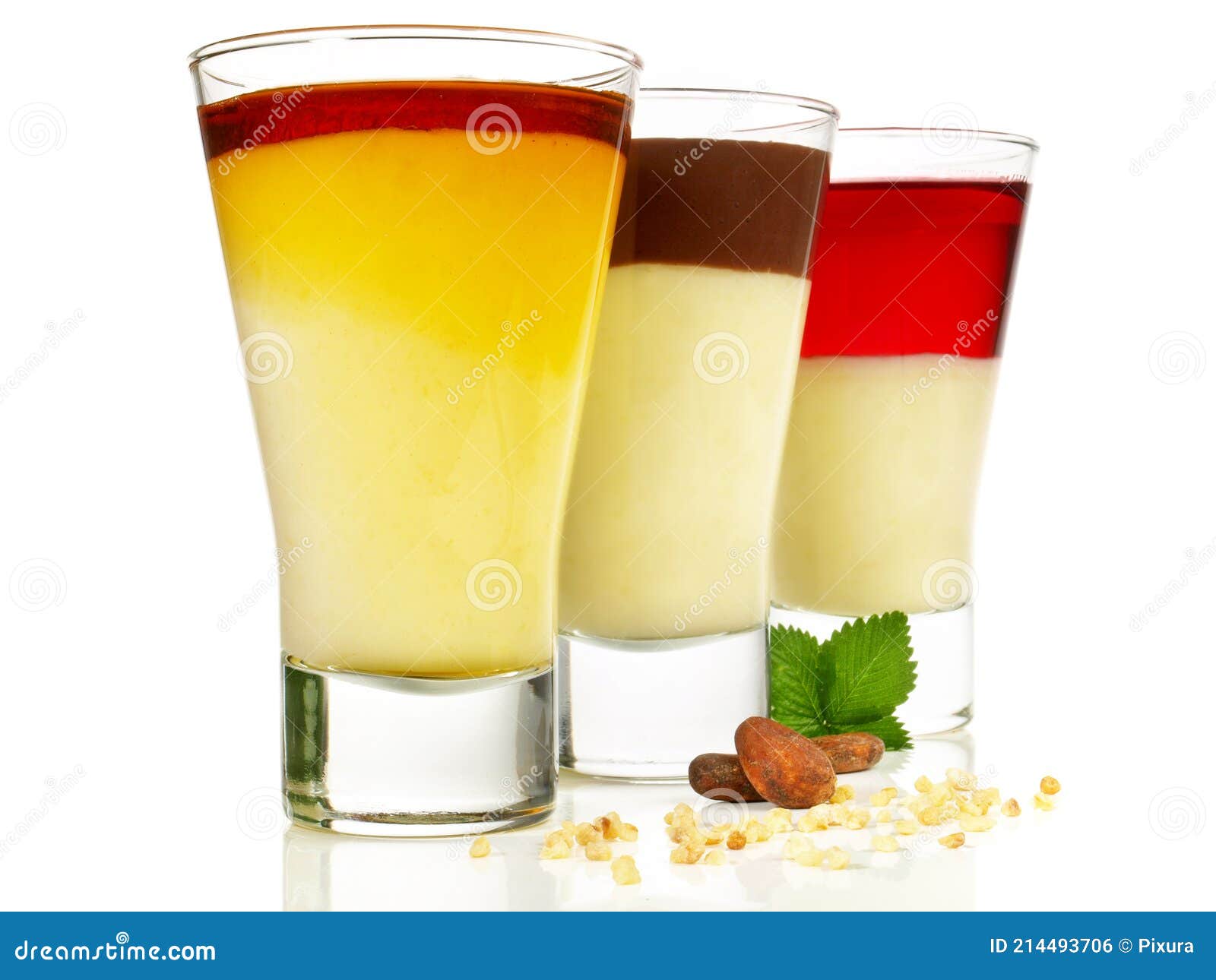 Various Pudding in Glasses on White Background - Isolated Stock Photo ...