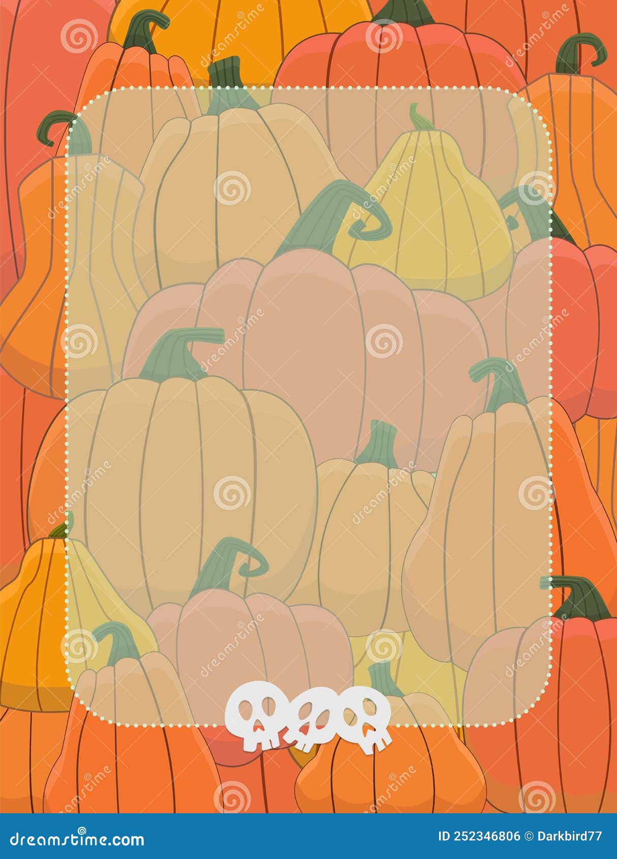 Various Pumpkin Pattern with Decorative Frame Vector Background ...