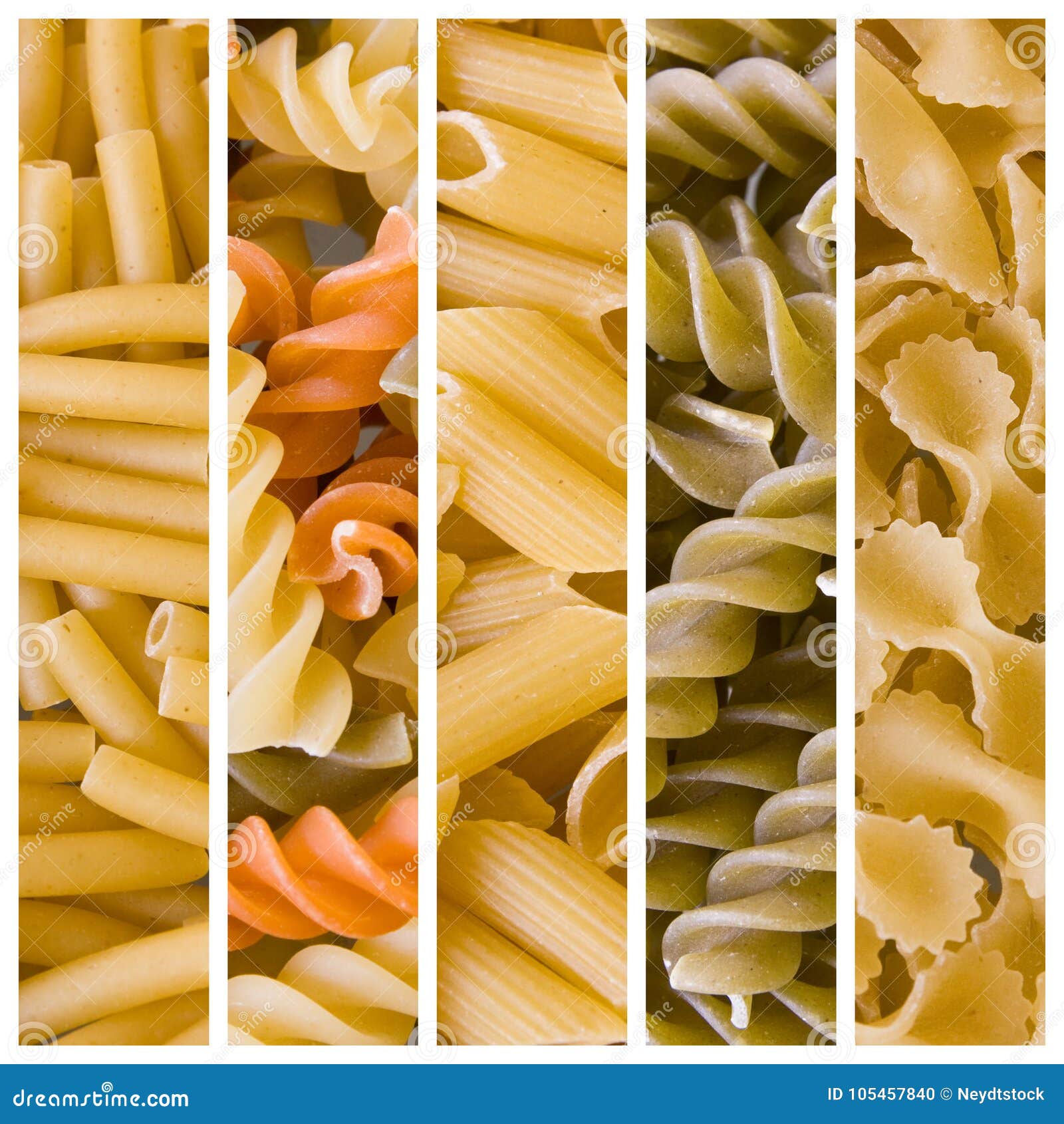 Various raw pasta collage stock photo. Image of dinner - 105457840