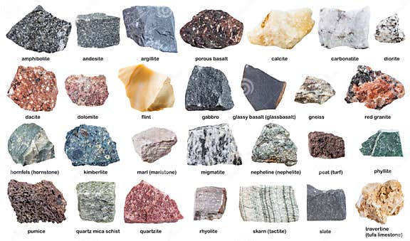 Various Raw Stones with Names Isolated on White Stock Image - Image of ...