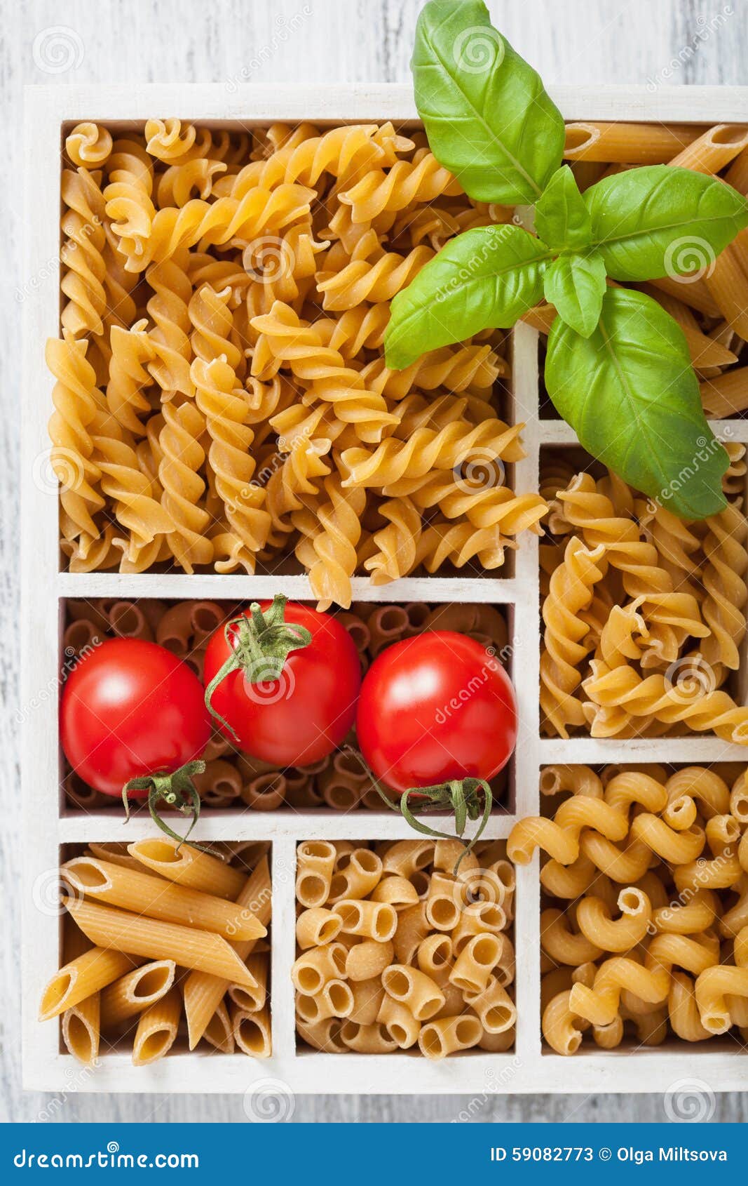 Various Raw Wholegrain Pasta in White Wooden Box Stock Image - Image of ...