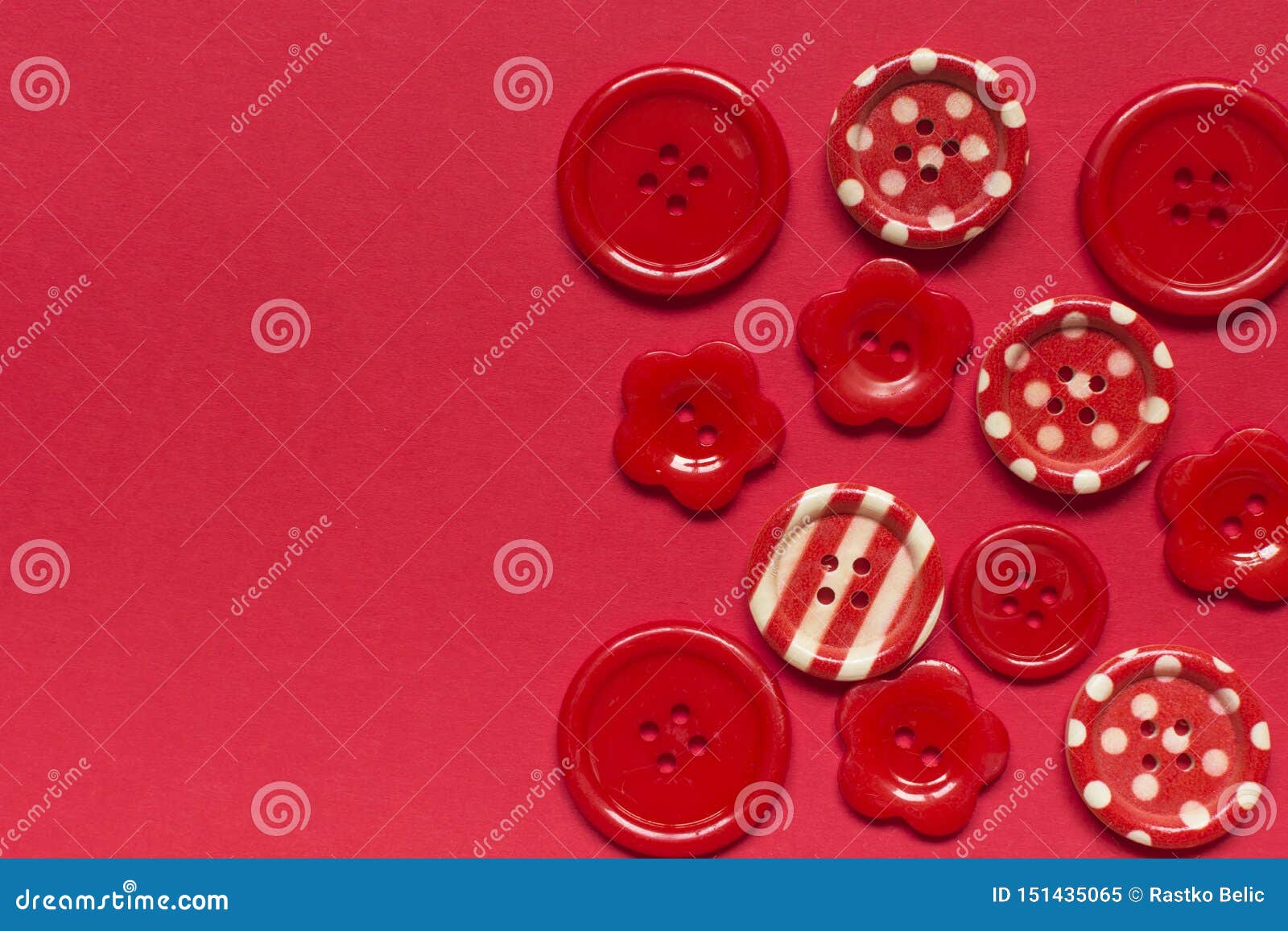 Various Red Sewing Buttons on Red Background Stock Image - Image of ...