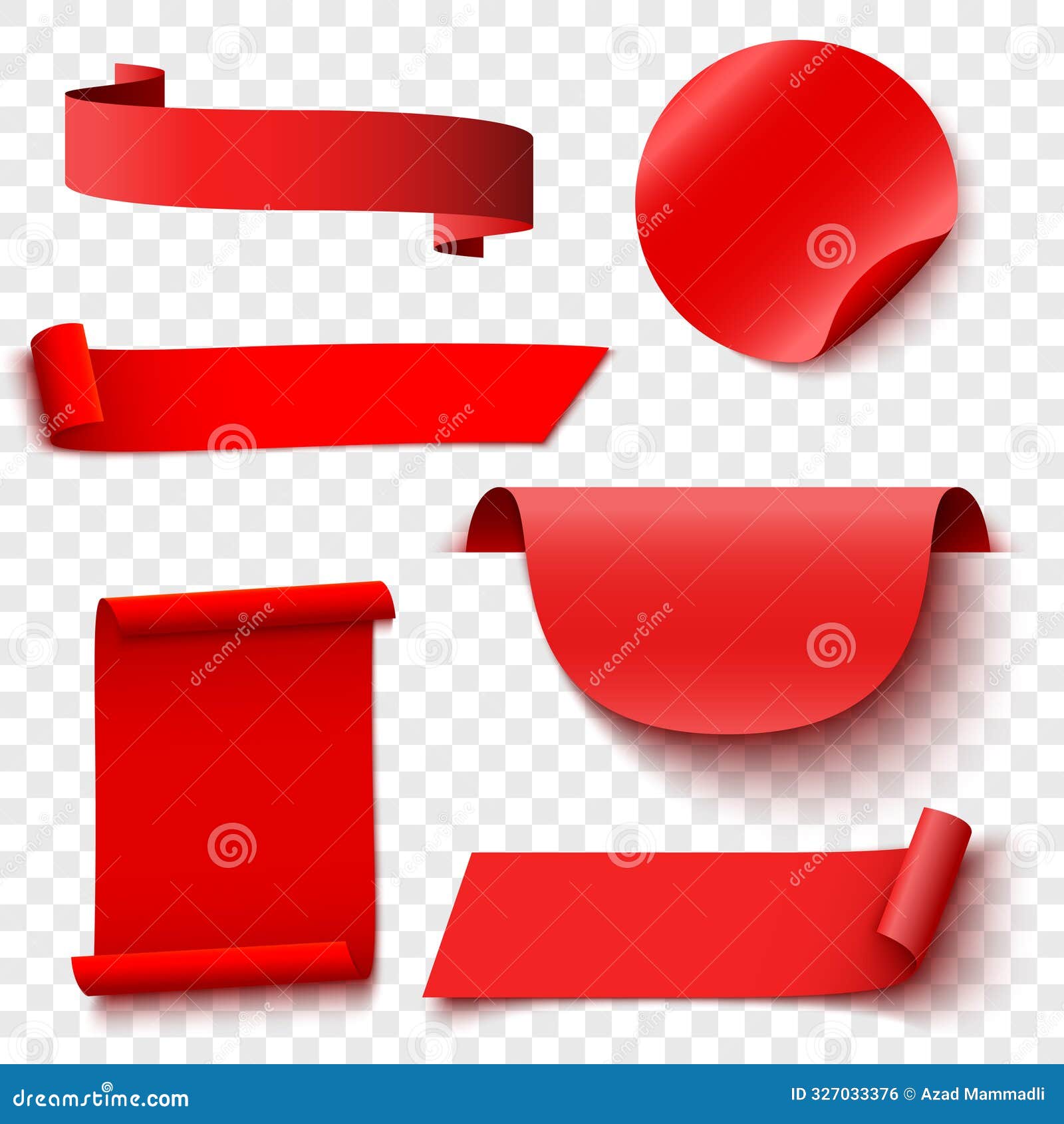 Various Red Vector Ribbons and Labels, Different Shapes, Transparent ...