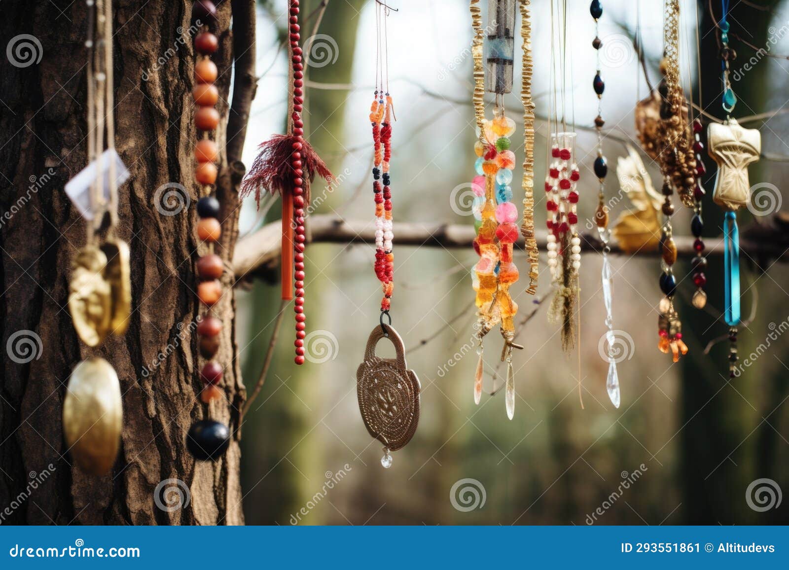 Various Religious Talismans Hanging from a Tree Branch Stock Image ...