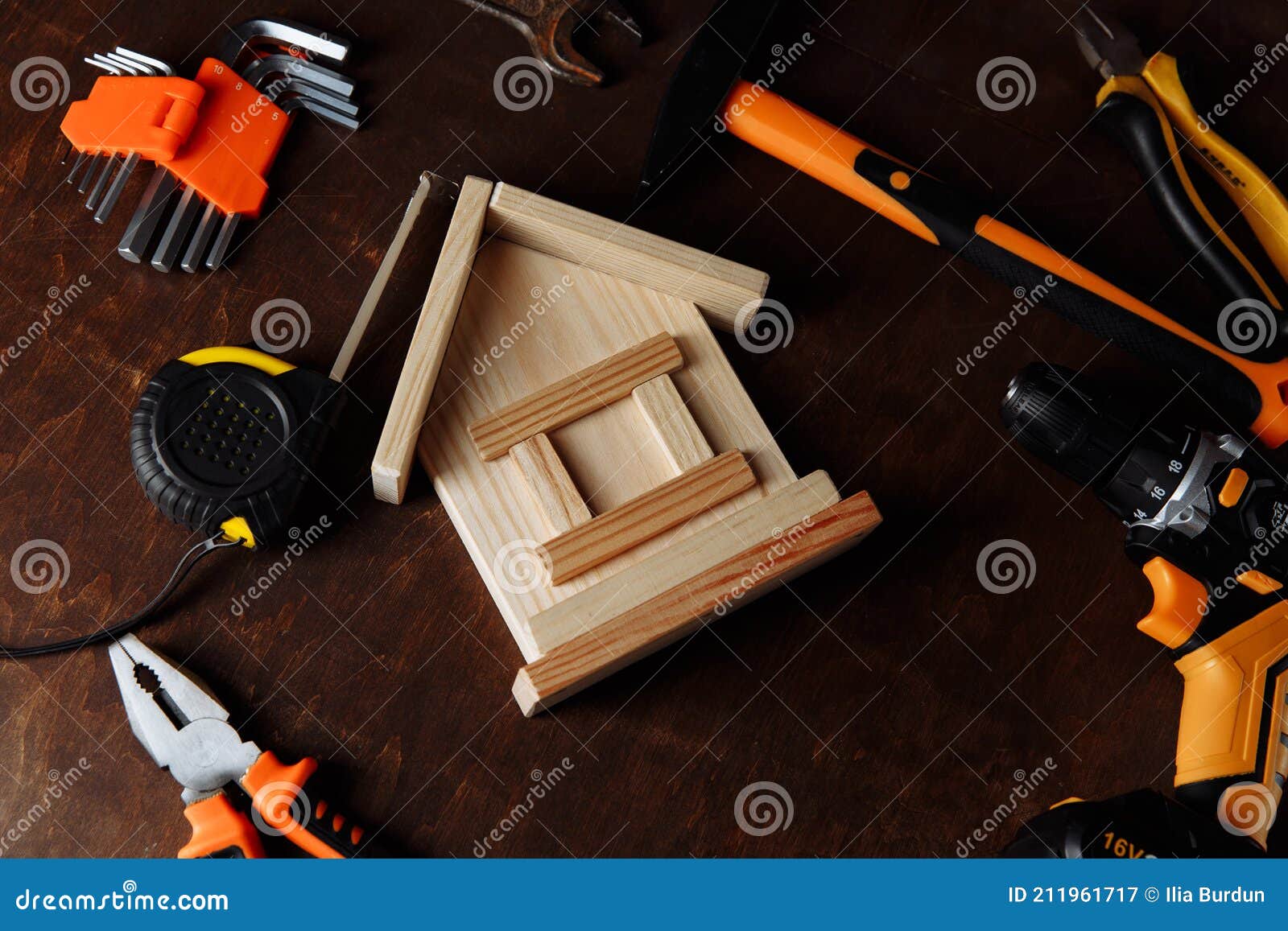 Various Repair Tools and Model of House. Equipment for Building Stock ...
