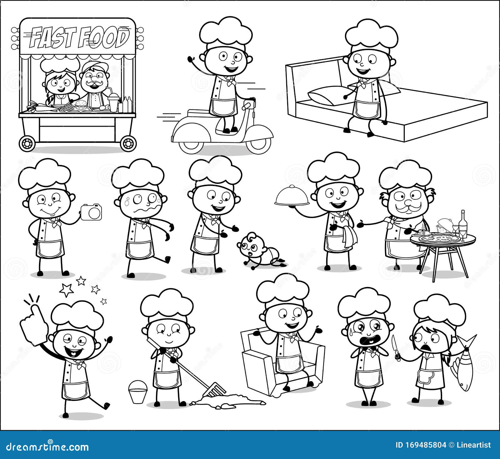 Various Retro Cartoon Chef - Set of Concepts Vector Illustrations Stock ...