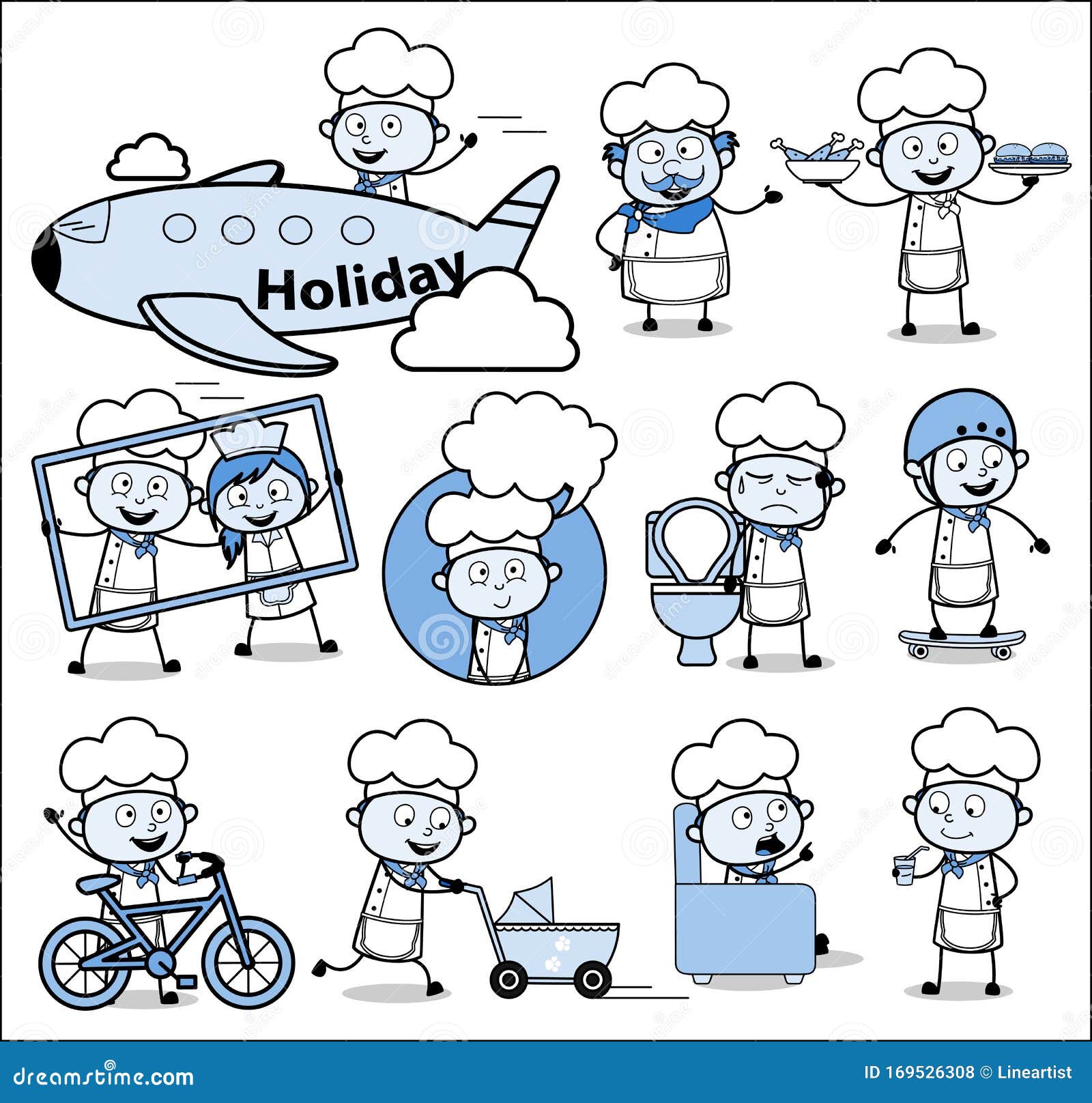 Various Retro Cartoon Chef - Set of Concepts Vector Illustrations Stock ...