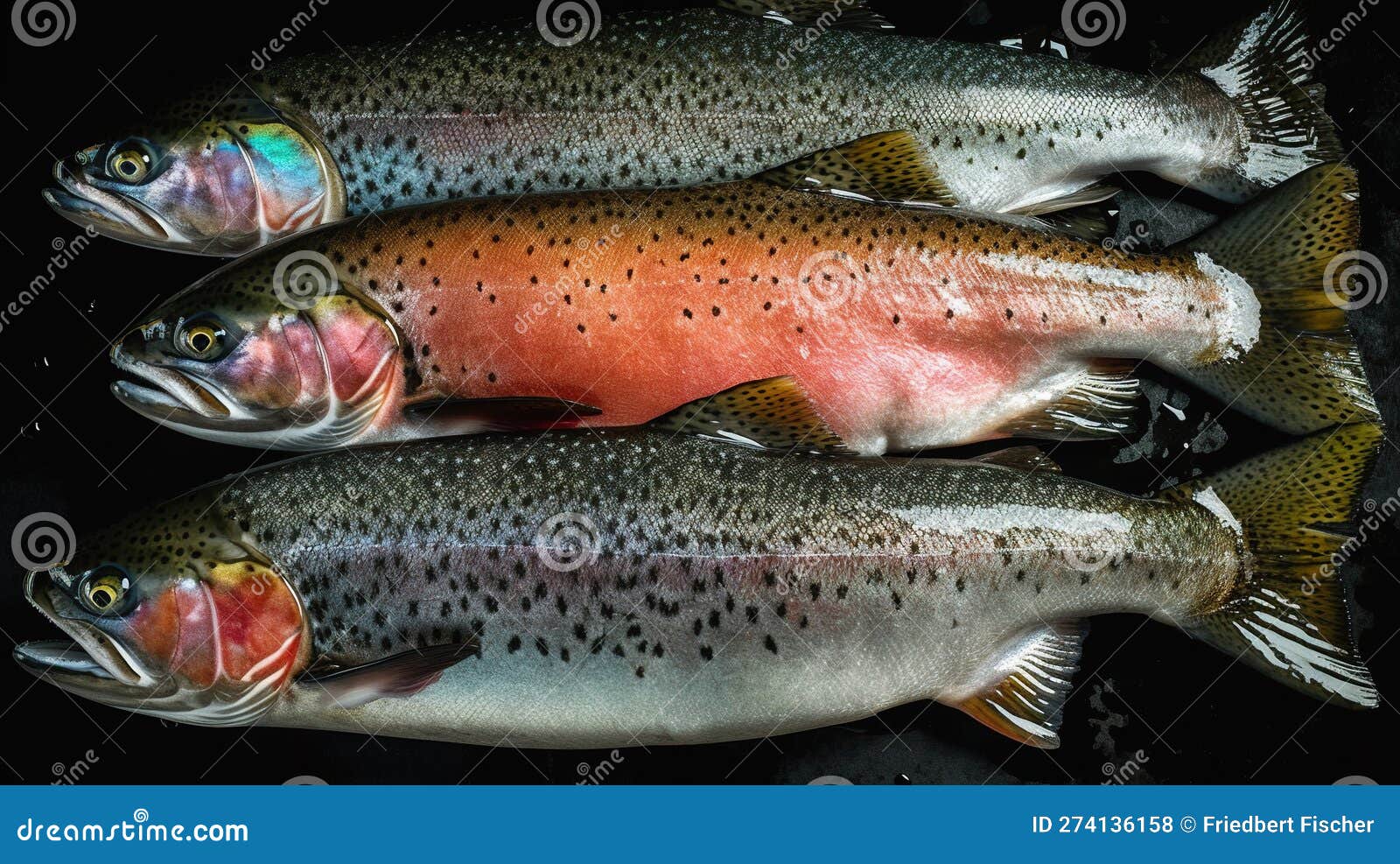 Various Salmon Fish on Rustic Table, AI Generative Flat Lay, Top View ...