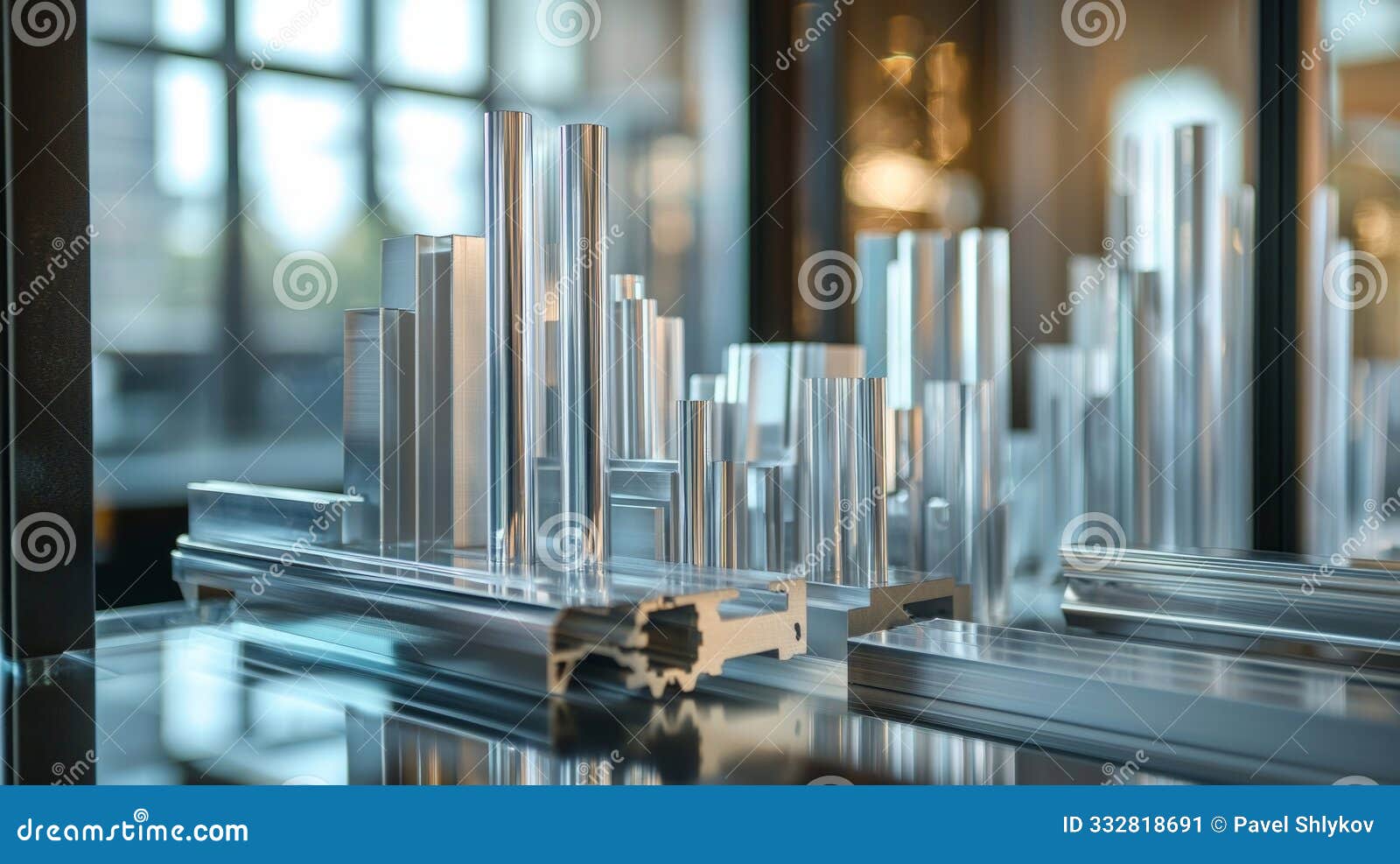 Various Samples of Aluminum Profile on the Stand. Industry Stock Image ...